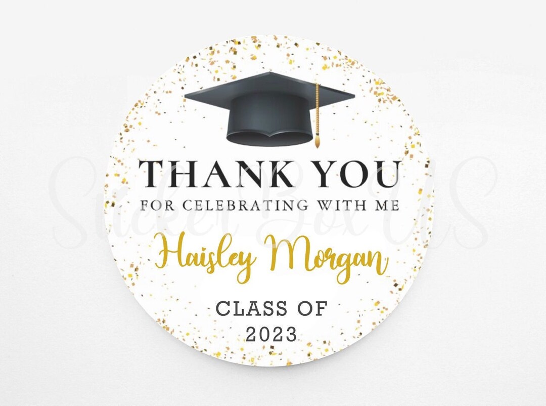 Personalized Gold Confetti Graduation Thank You Stickers | Custom ...