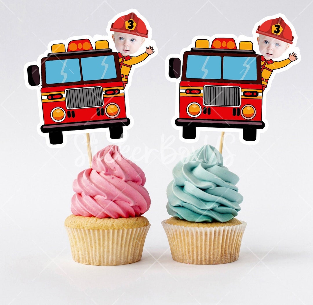Firefighter Face Cupcake Toppers | Personalized Firefighter Cupcake ...