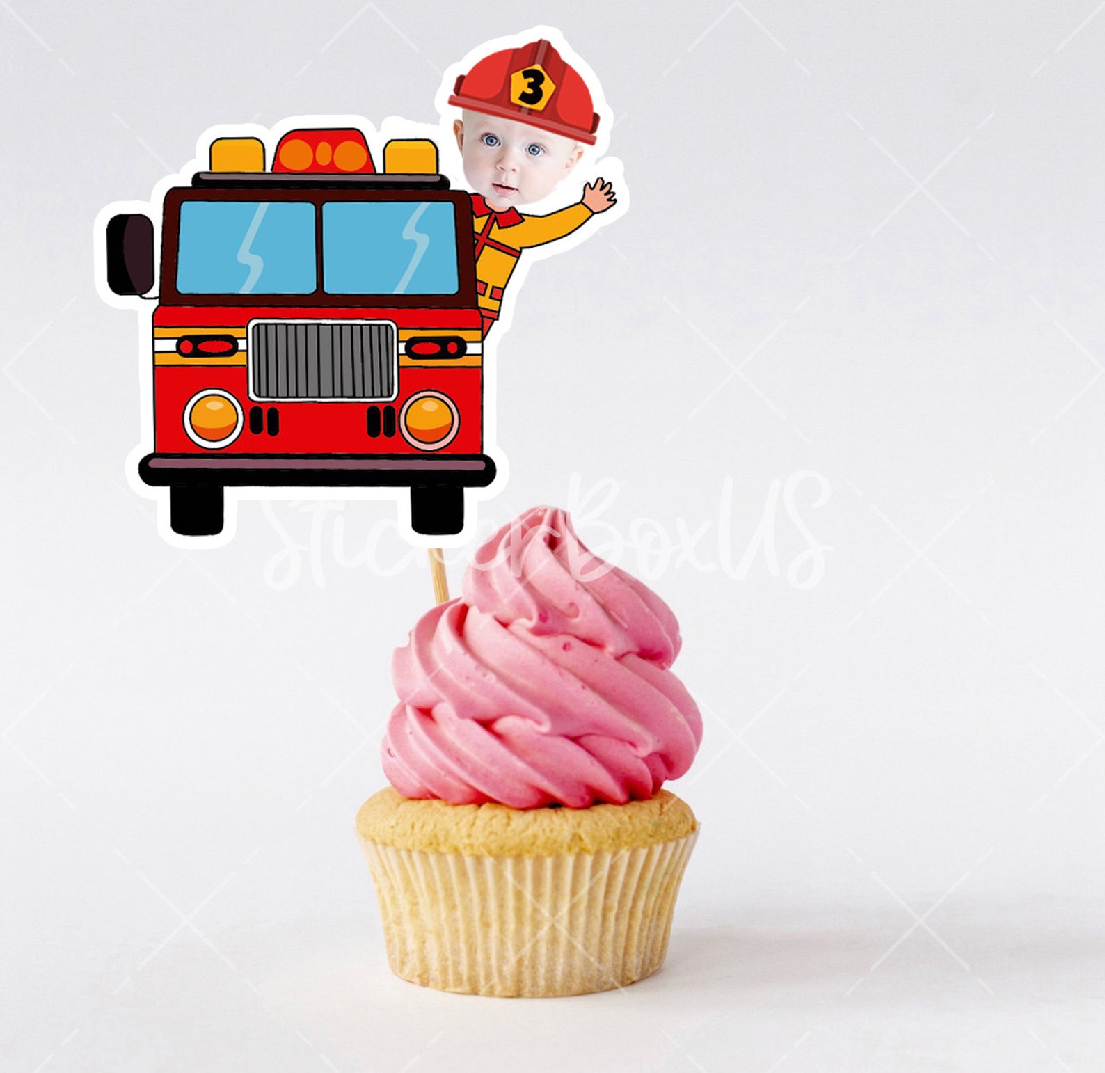 Firefighter Face Cupcake Toppers Personalized Firefighter - Etsy