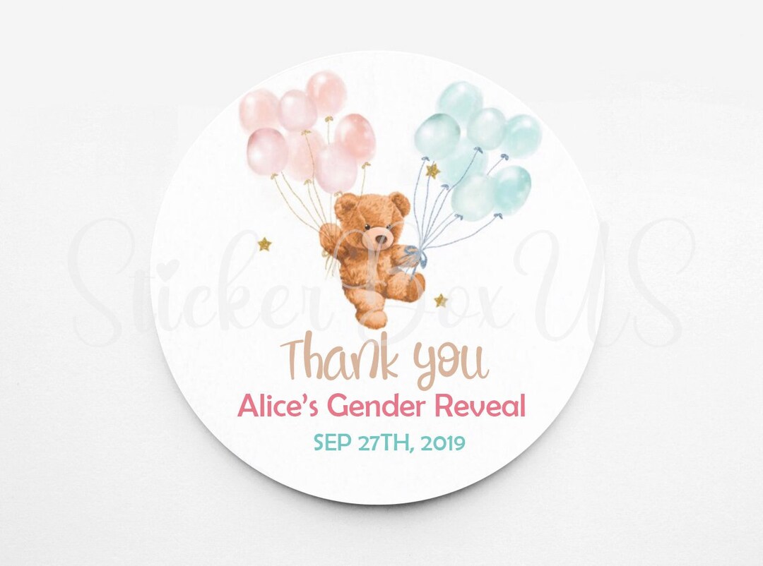 Gender Reveal Baby Shower Stickers Teddy Bear Gender Reveal Stickers ...