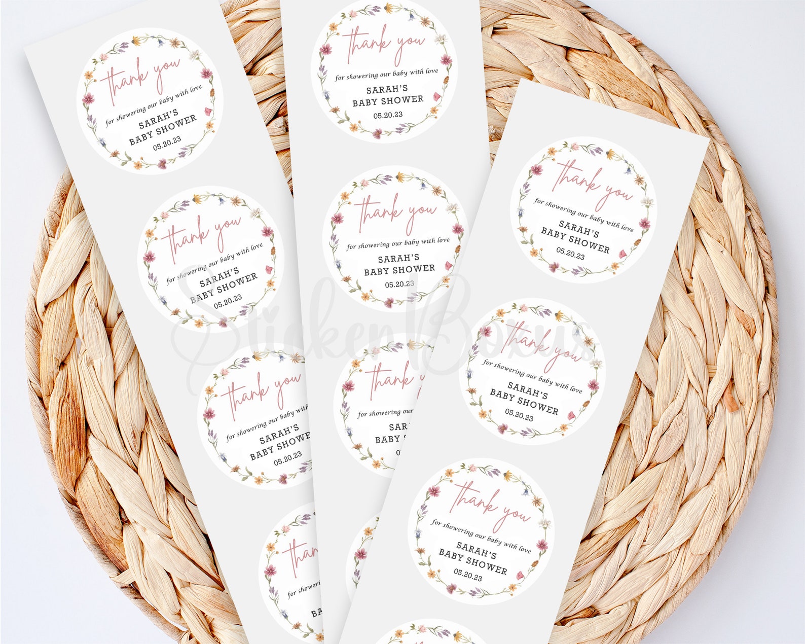 Wildflower Baby Shower Favor Stickers | Personalized Baby Shower ...