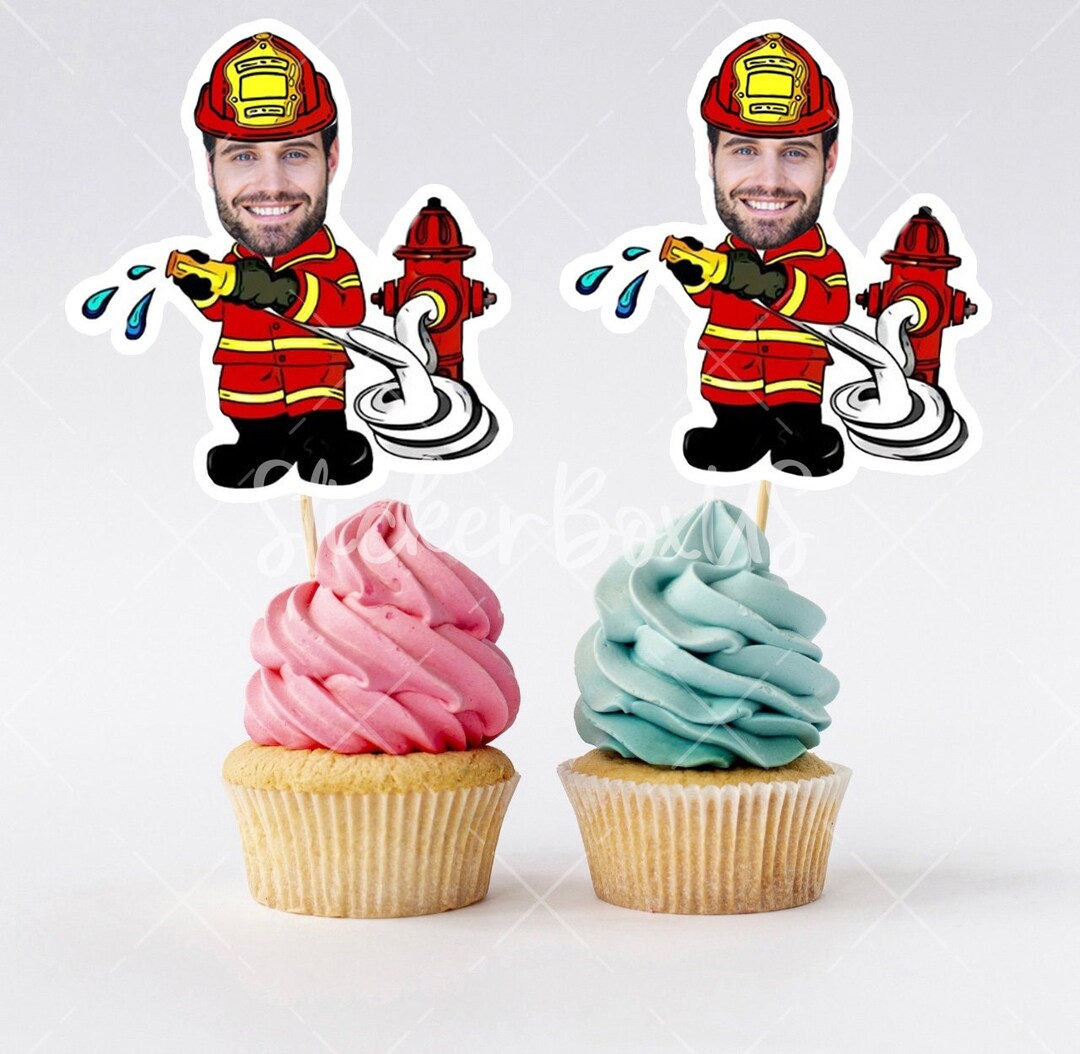Firefighter Face Cupcake Toppers | Personalized Firefighter Cupcake ...