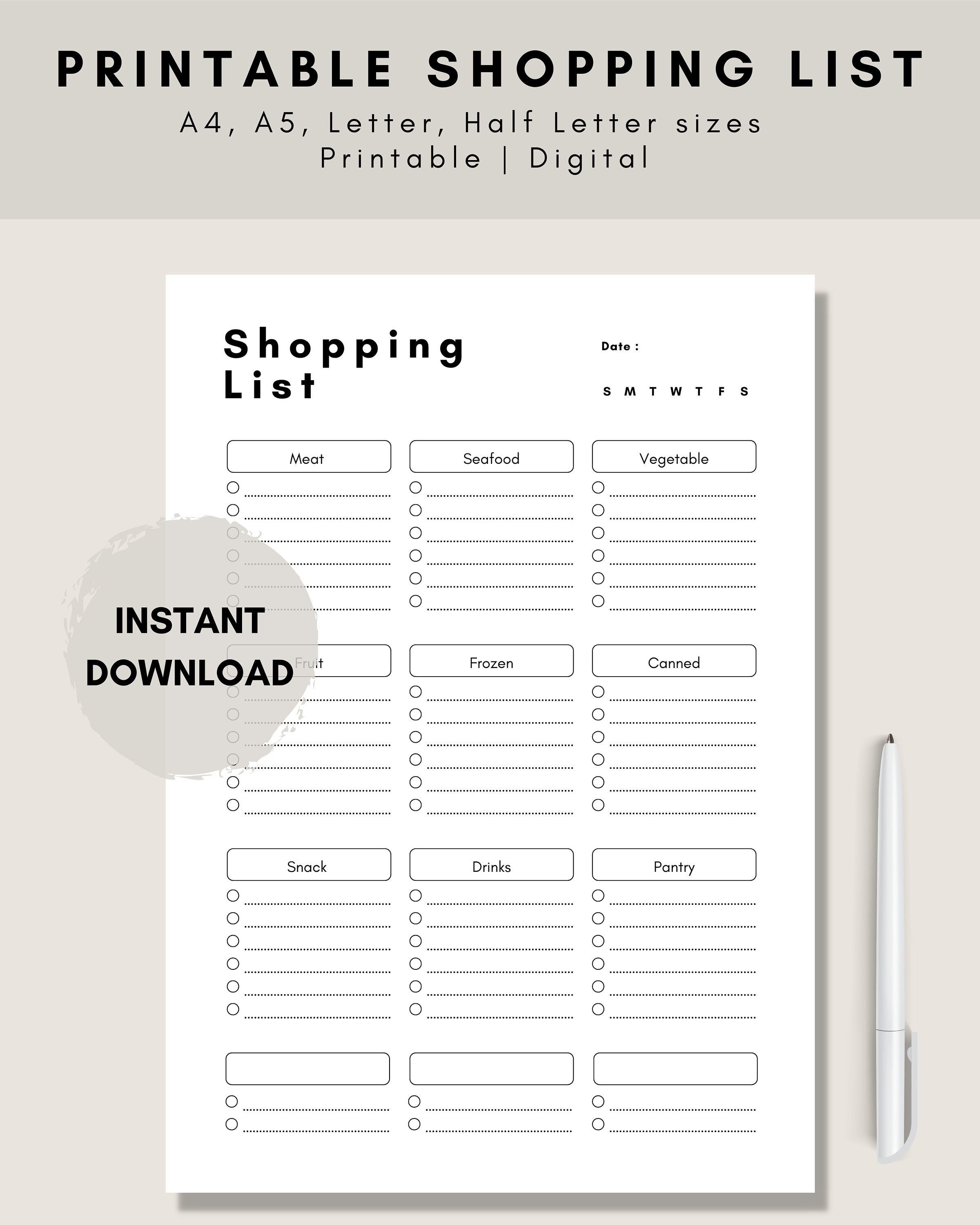 Printable Shopping List Template Grocery Weekly Planner PDF for ...