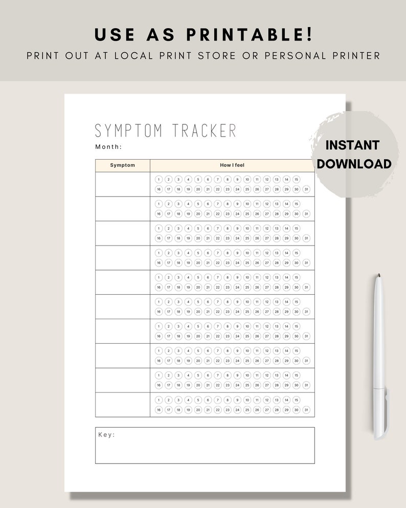 Monthly Symptom Tracker Printable, Simple Pain Tracker for Chronic ...