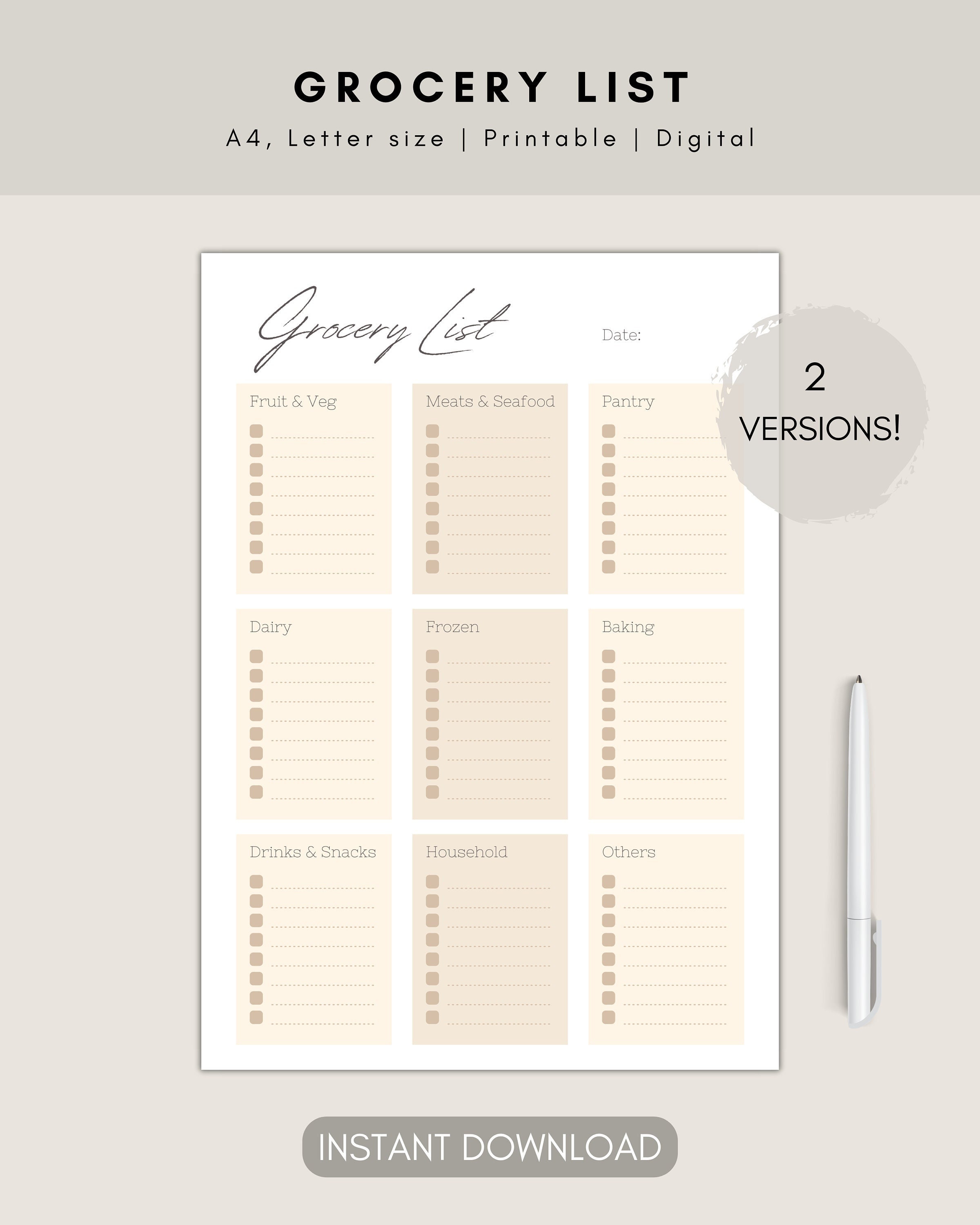 Grocery List Printable Food Shopping List Template, Grocery Planner A4 ...