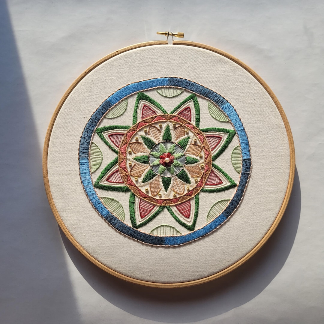 Geometric Mandala Embroidery, Geometry Wall Art, Hand Stitched Hoop ...