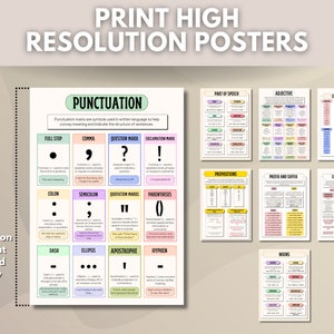 English Language Posters for Punctuation, Parts of Speech, Adjectives ...