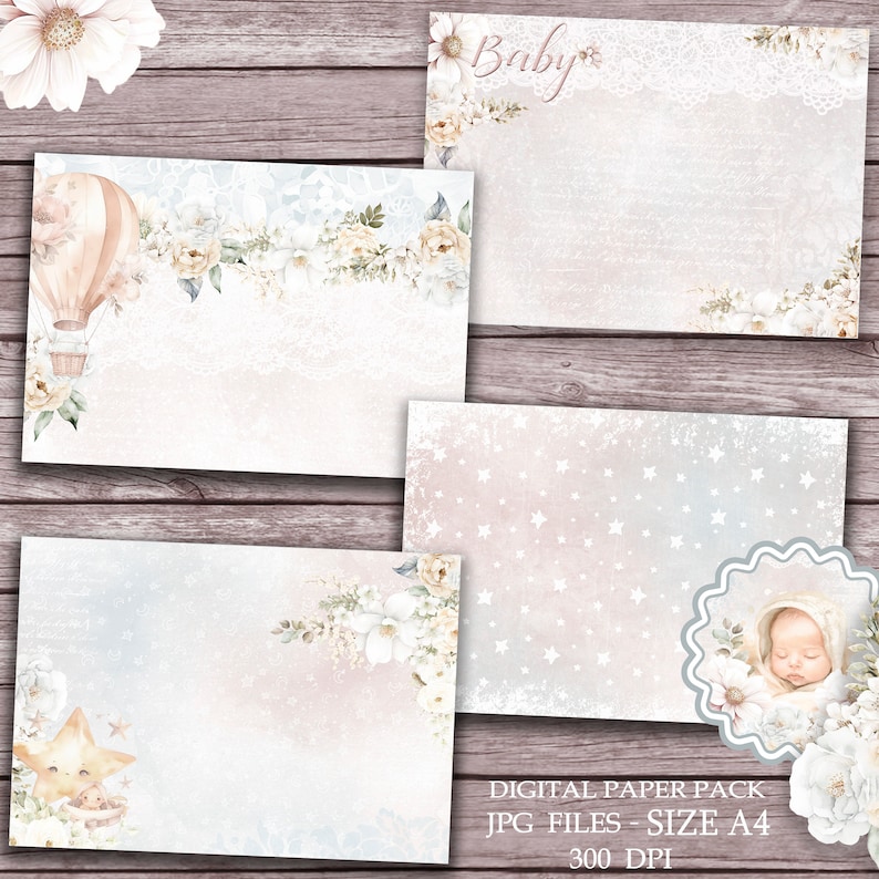 Size A4.Baby Girl Digital Paper.Baby Girl Scrapbook Nursery Background ...