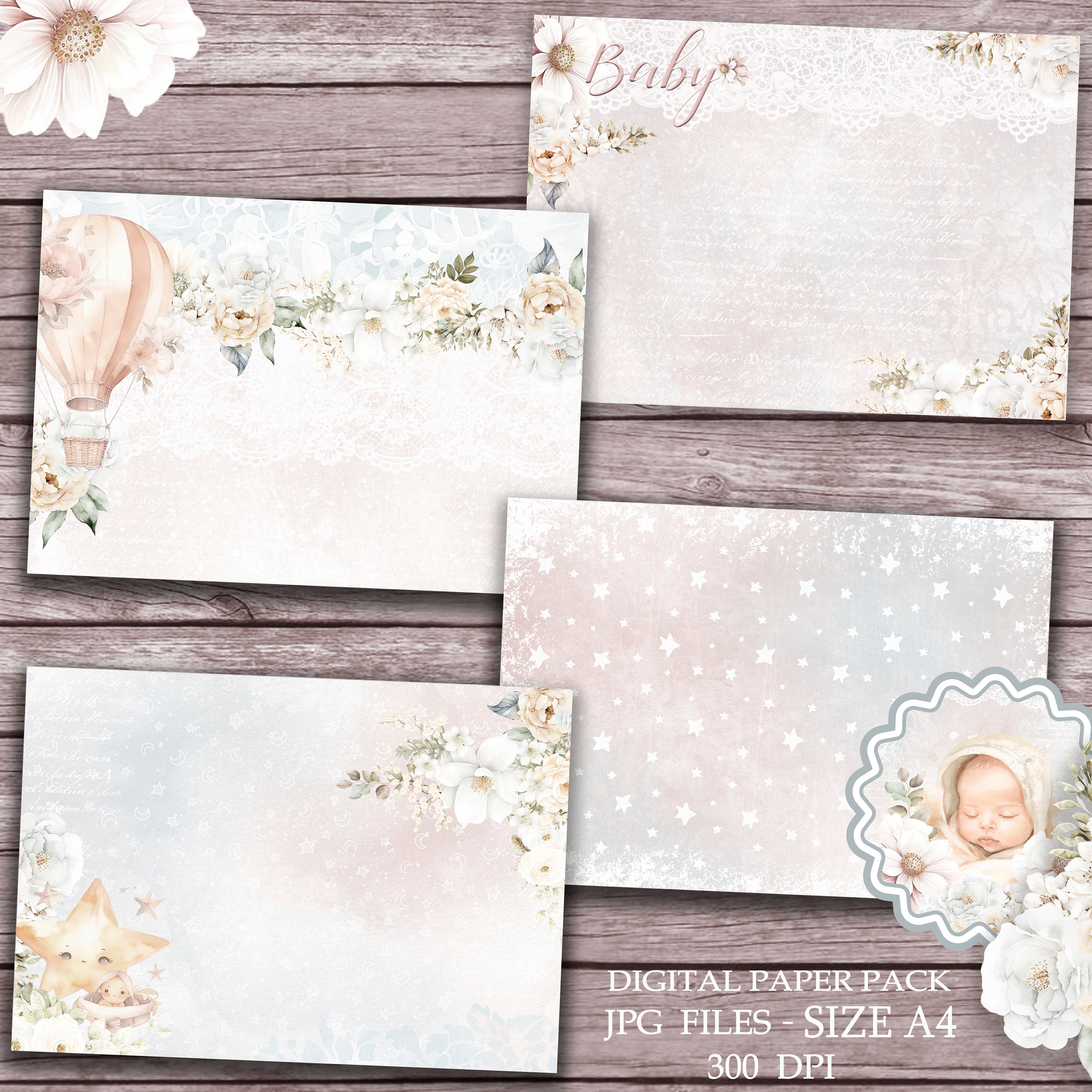 Size A4.Baby Girl Digital Paper.Baby Girl Scrapbook Nursery Background ...