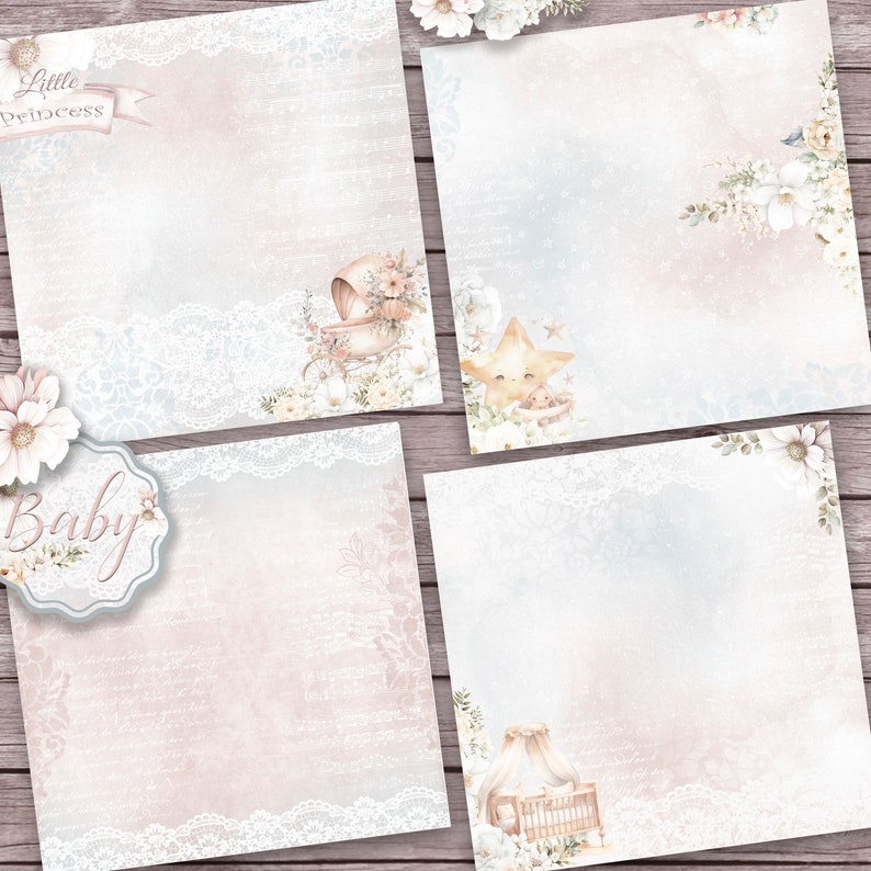 Baby Girl Digital Paper.Baby Girl Scrapbook Nursery Background. Baby ...