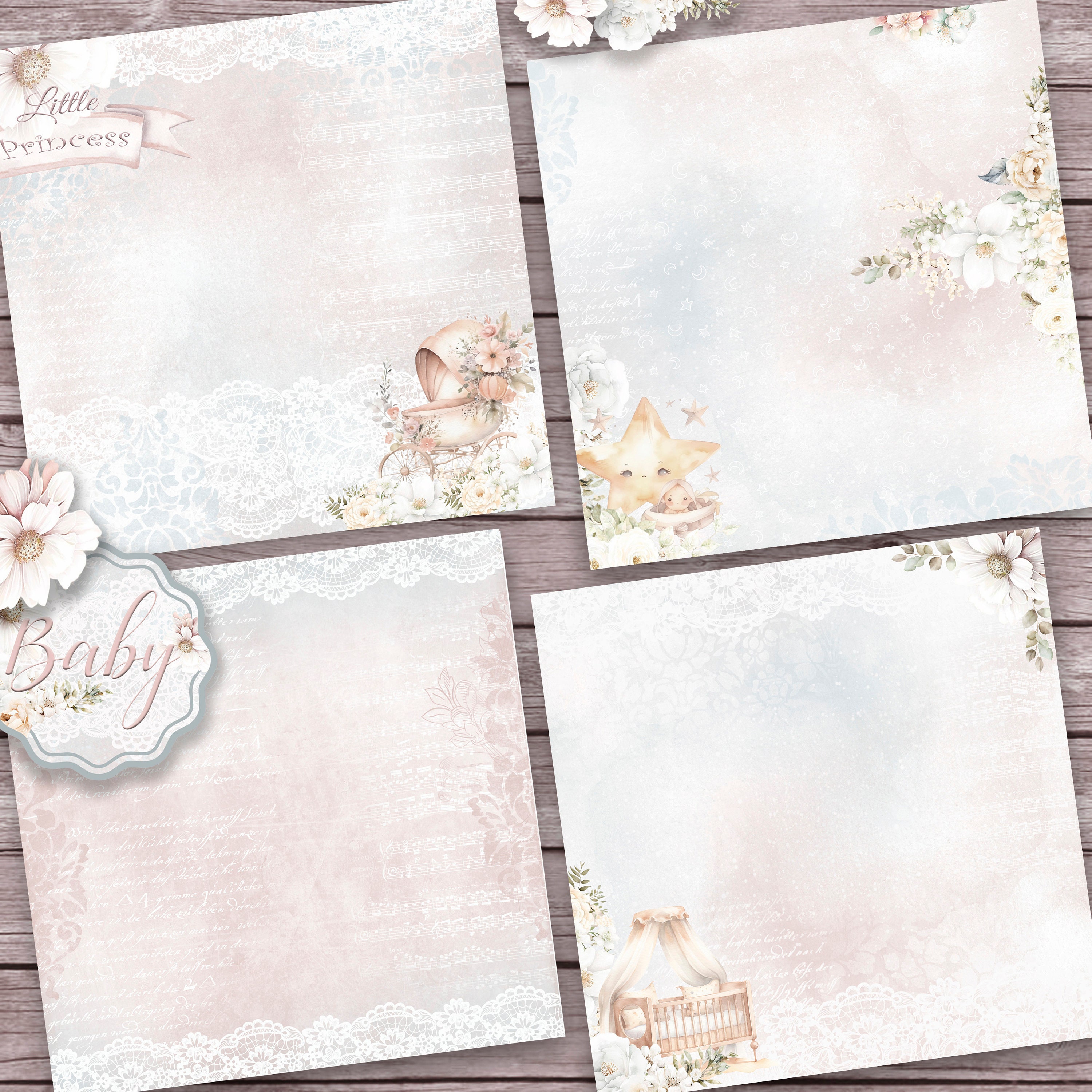 Baby Girl Digital Paper.baby Girl Scrapbook Nursery Background. Baby ...
