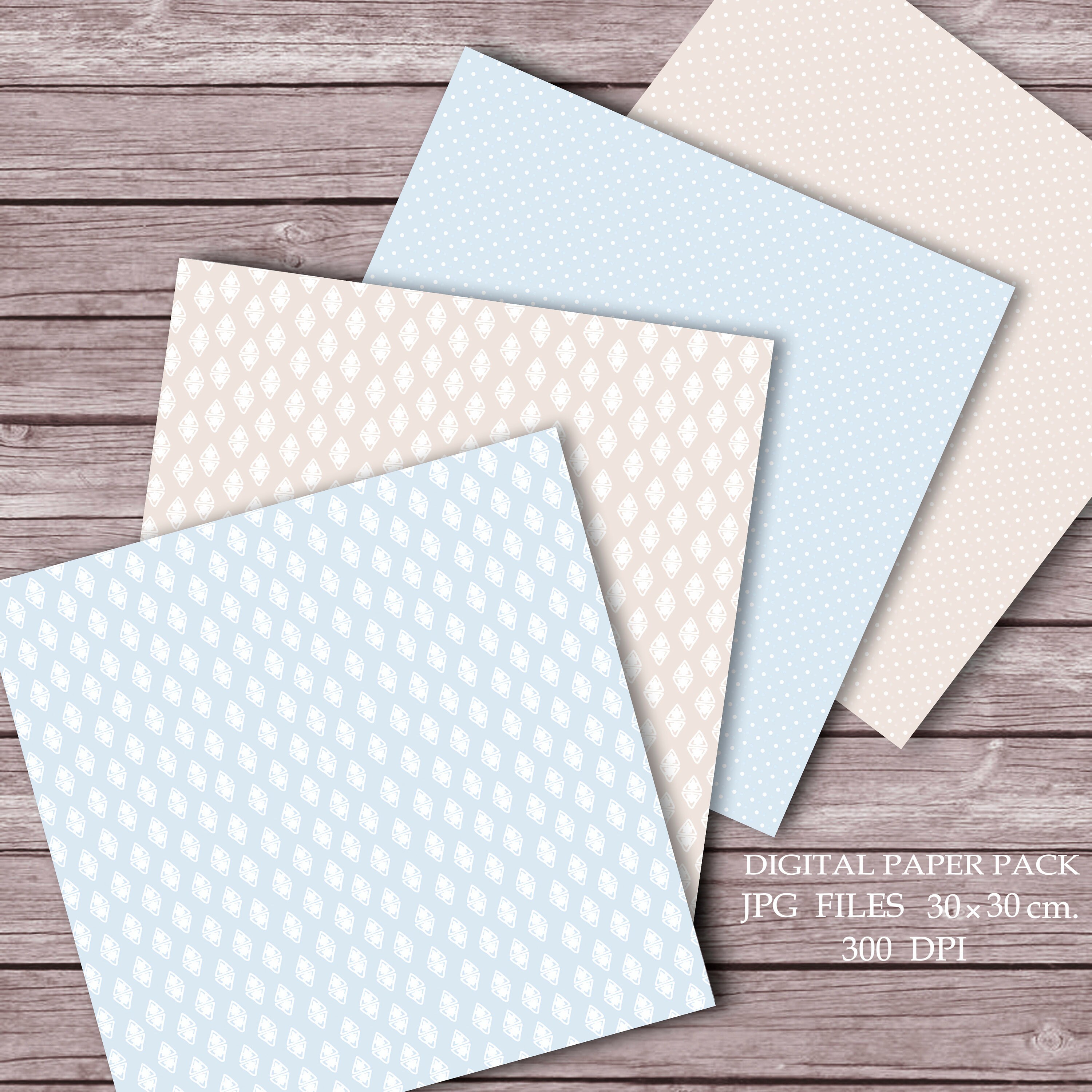 Blue and Beige Digital Paper Pack.scrapbook Baby Basic Sheets.instant ...