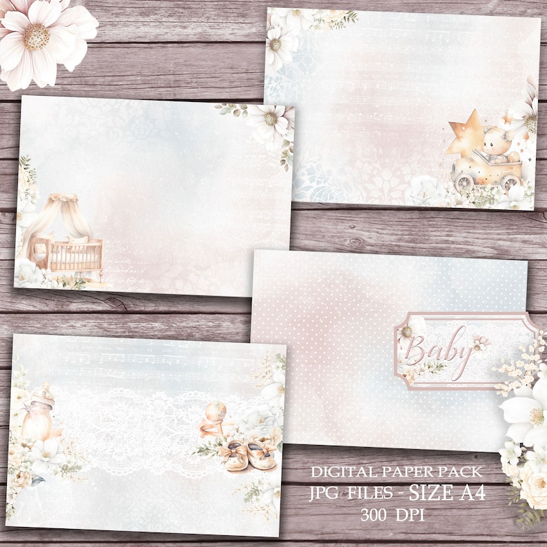 Size A4.Baby Girl Digital Paper.Baby Girl Scrapbook Nursery Background ...
