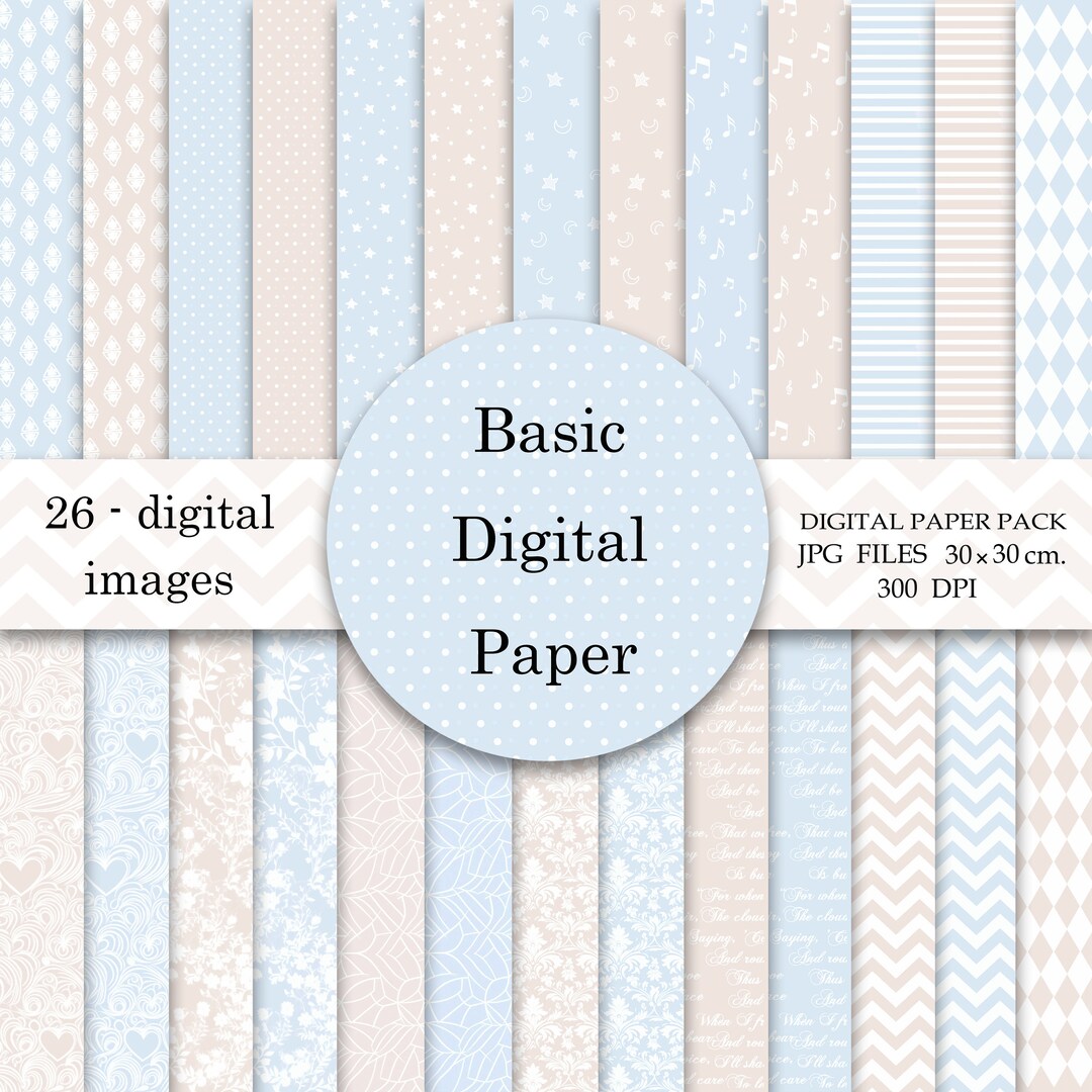 Blue and Beige Digital Paper Pack.scrapbook Baby Basic Sheets.instant ...