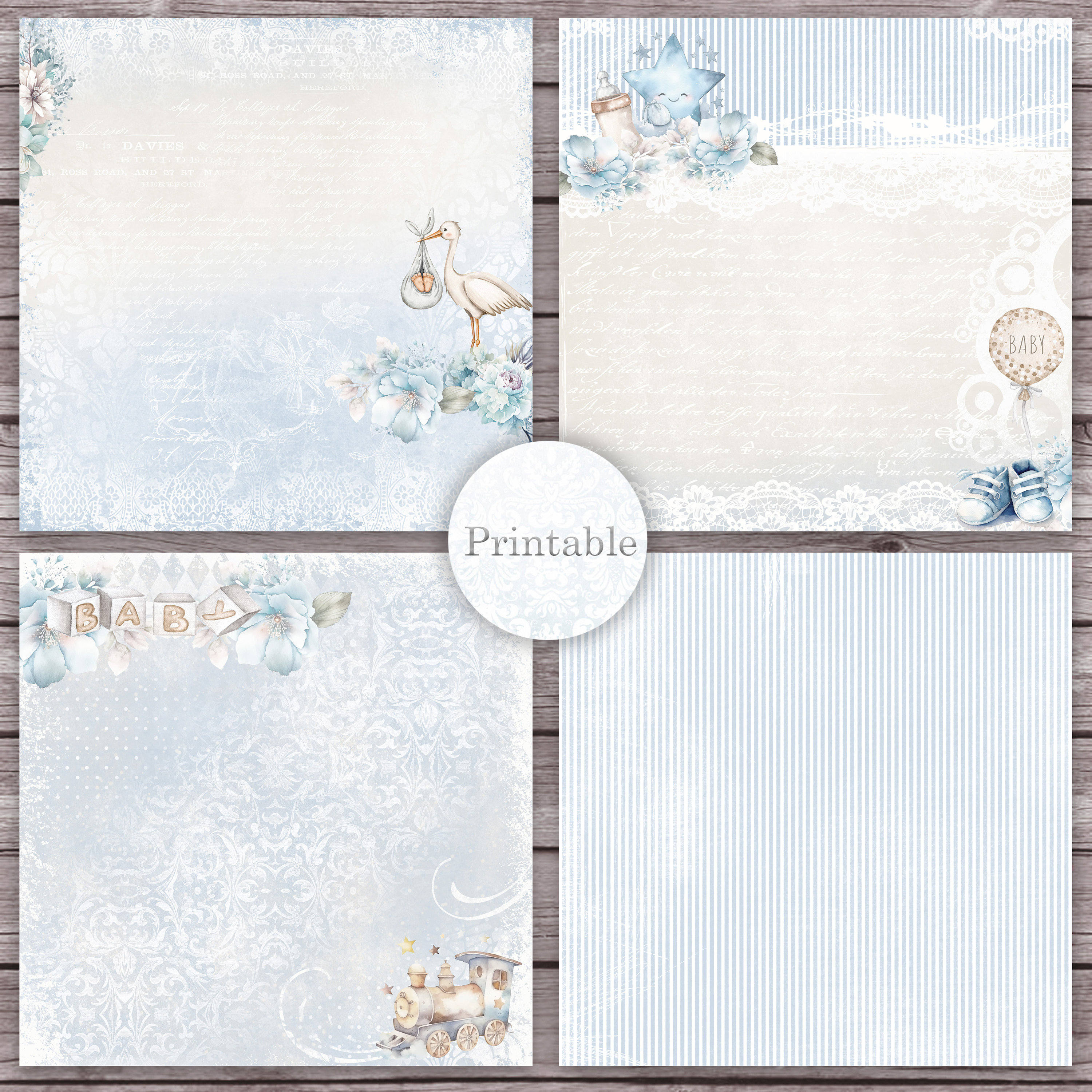 Baby Boy Digital Paper.baby Boy Scrapbook Nursery Background. Baby ...