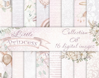 Size A4.Baby Girl Digital Paper.Baby Girl Scrapbook Nursery Background ...