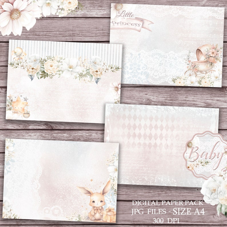 Size A4.Baby Girl Digital Paper.Baby Girl Scrapbook Nursery Background ...