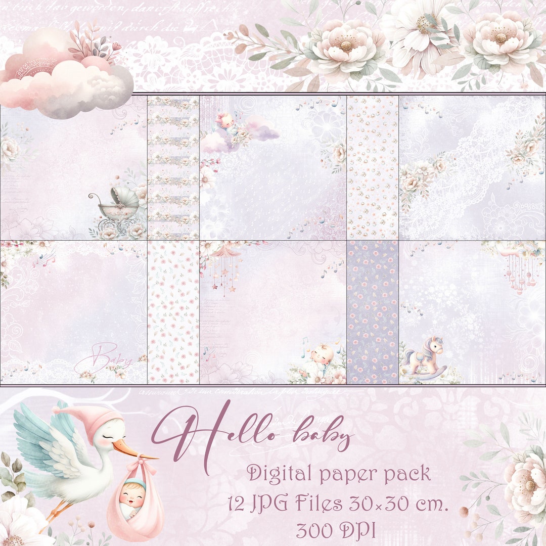 Baby Girl Digital Paper.pink Baby Shower Papers.baby Girl Scrapbook ...