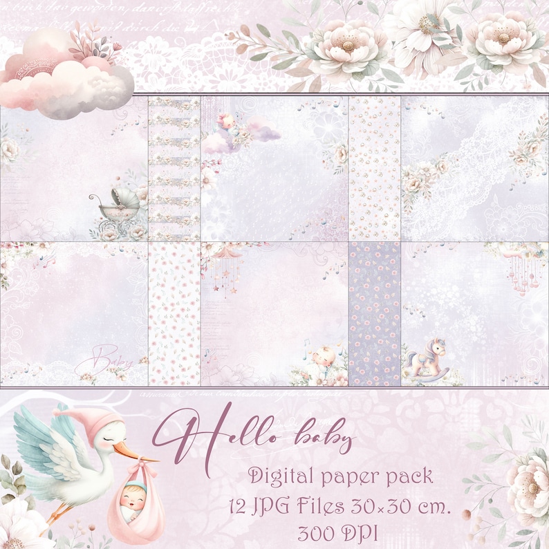 Baby Girl Digital Paper.pink Baby Shower Papers.baby Girl Scrapbook ...