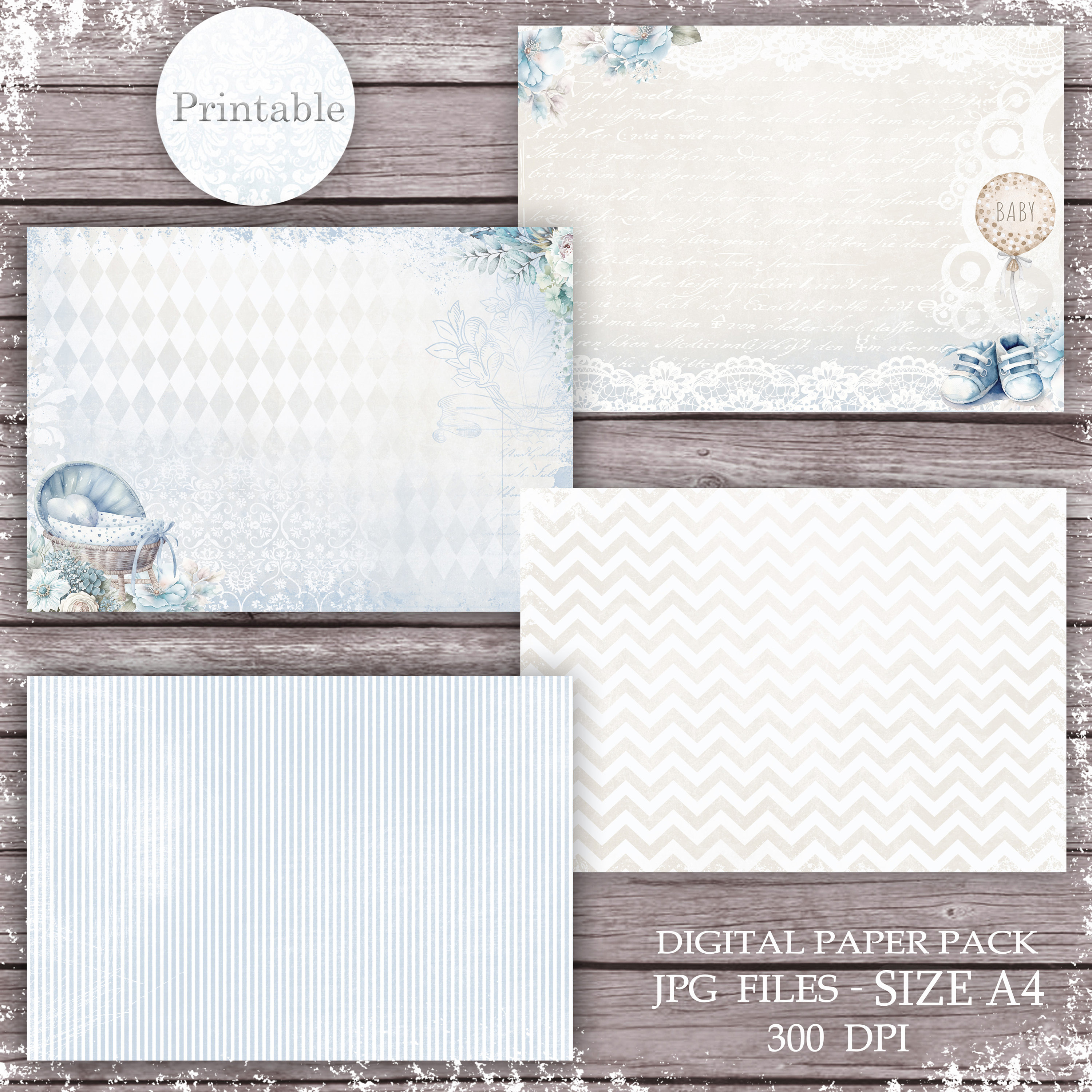 Size A4.baby Boy Digital Paper.baby Boy Scrapbook Nursery Background ...