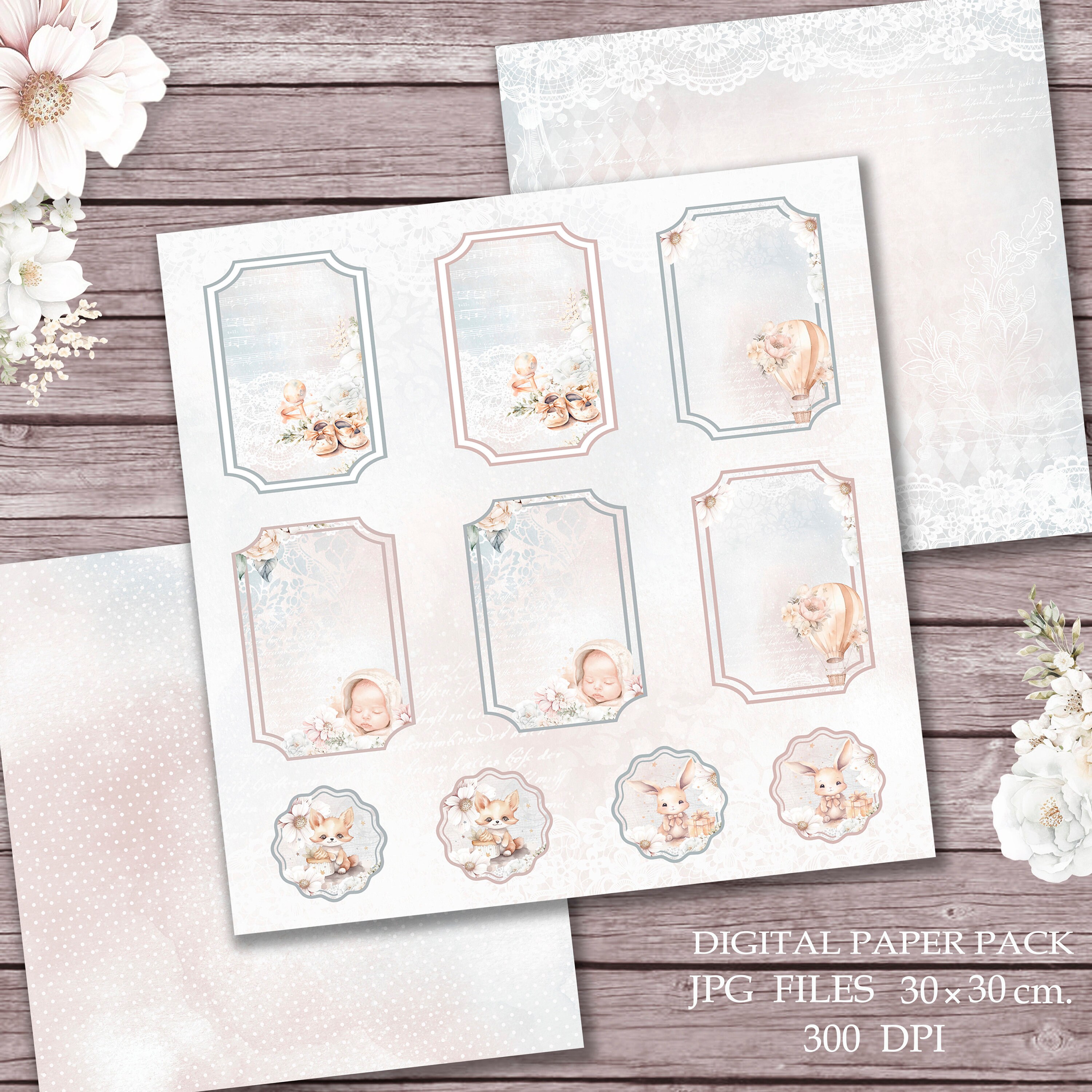 Baby Girl Digital Paper.baby Girl Scrapbook Nursery Background. Baby ...