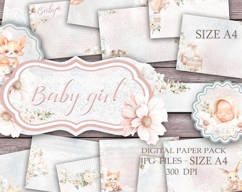 Baby Girl Digital Paper.baby Girl Scrapbook Nursery Background. Baby ...