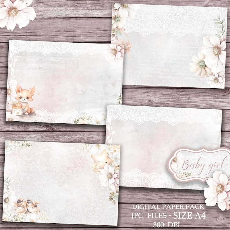 Size A4.Baby Girl Digital Paper.Baby Girl Scrapbook Nursery Background ...
