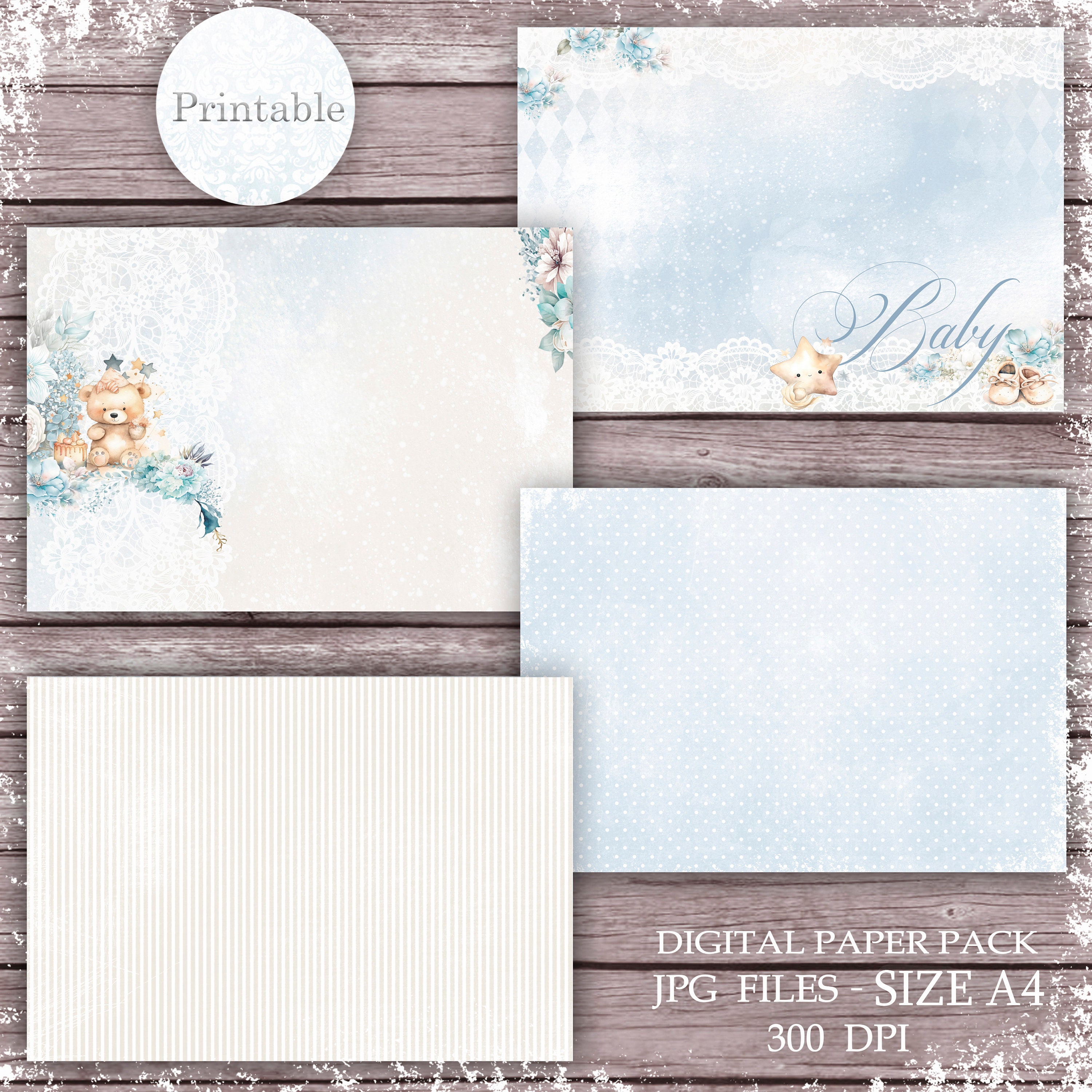 Size A4.baby Boy Digital Paper.baby Boy Scrapbook Nursery - Etsy