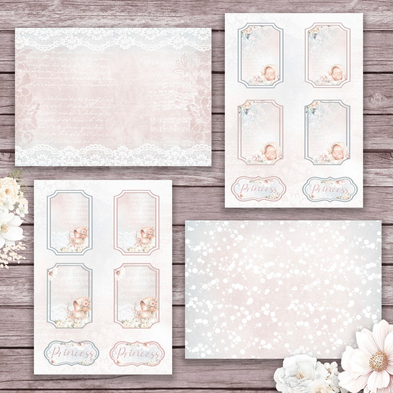 Size A4.Baby Girl Digital Paper.Baby Girl Scrapbook Nursery Background ...