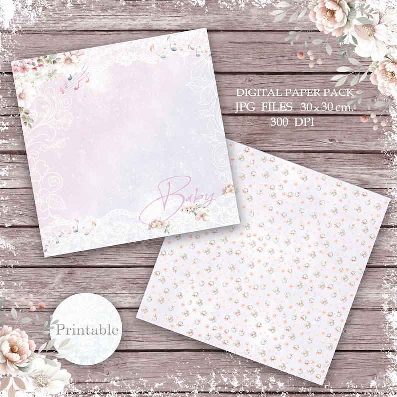 Baby Girl Digital Paper.pink Baby Shower Papers.baby Girl Scrapbook ...