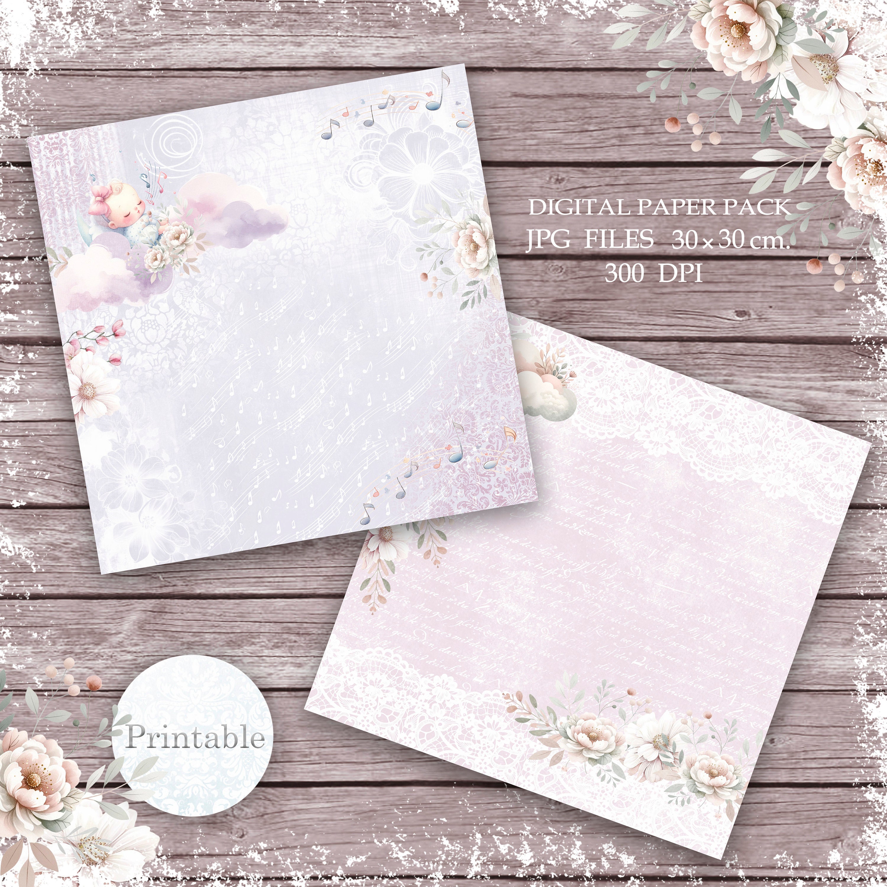 Baby Girl Digital Paper.pink Baby Shower Papers.baby Girl Scrapbook ...