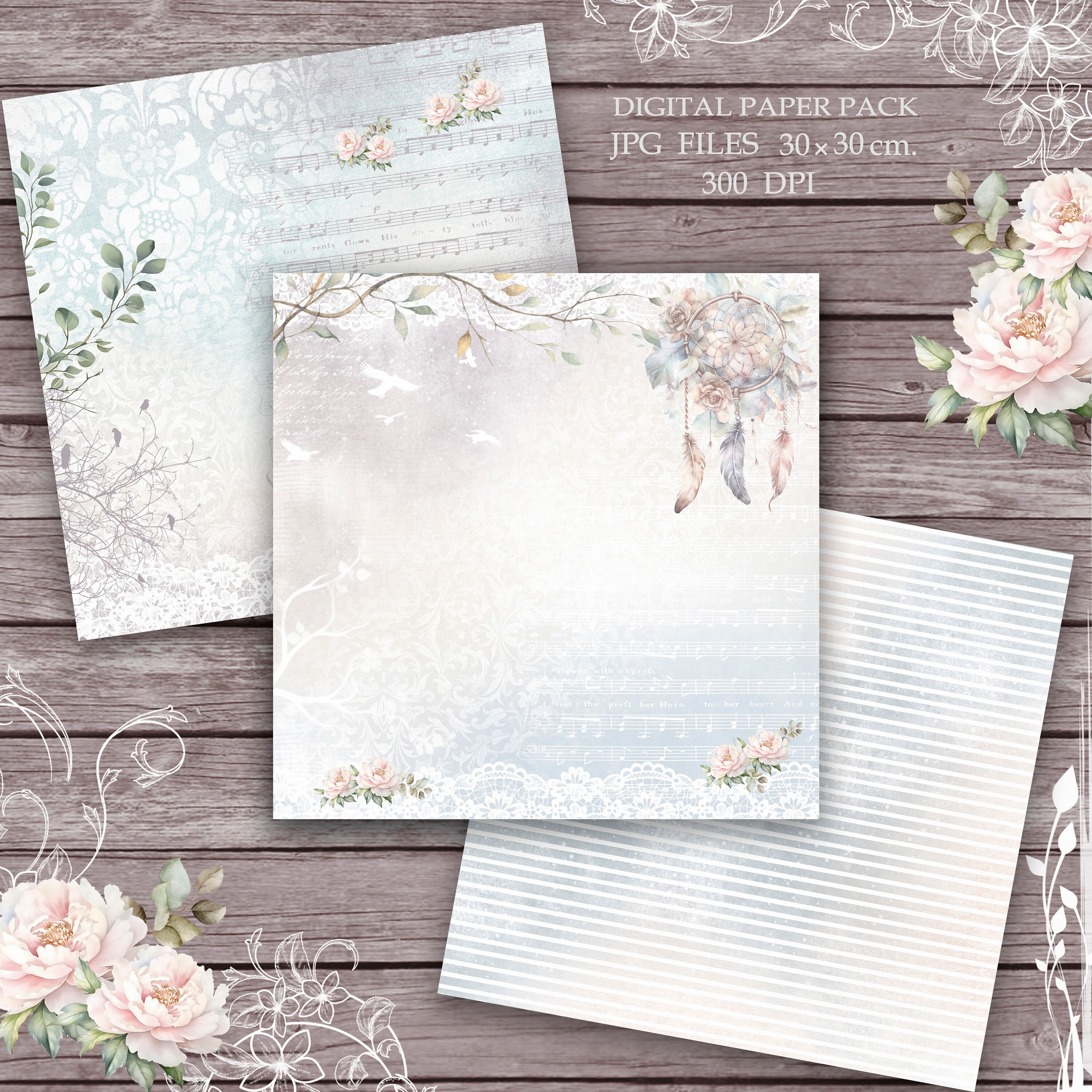 Romance Digital Paper.printable Scrapbooking.dreamy Romantic Love ...