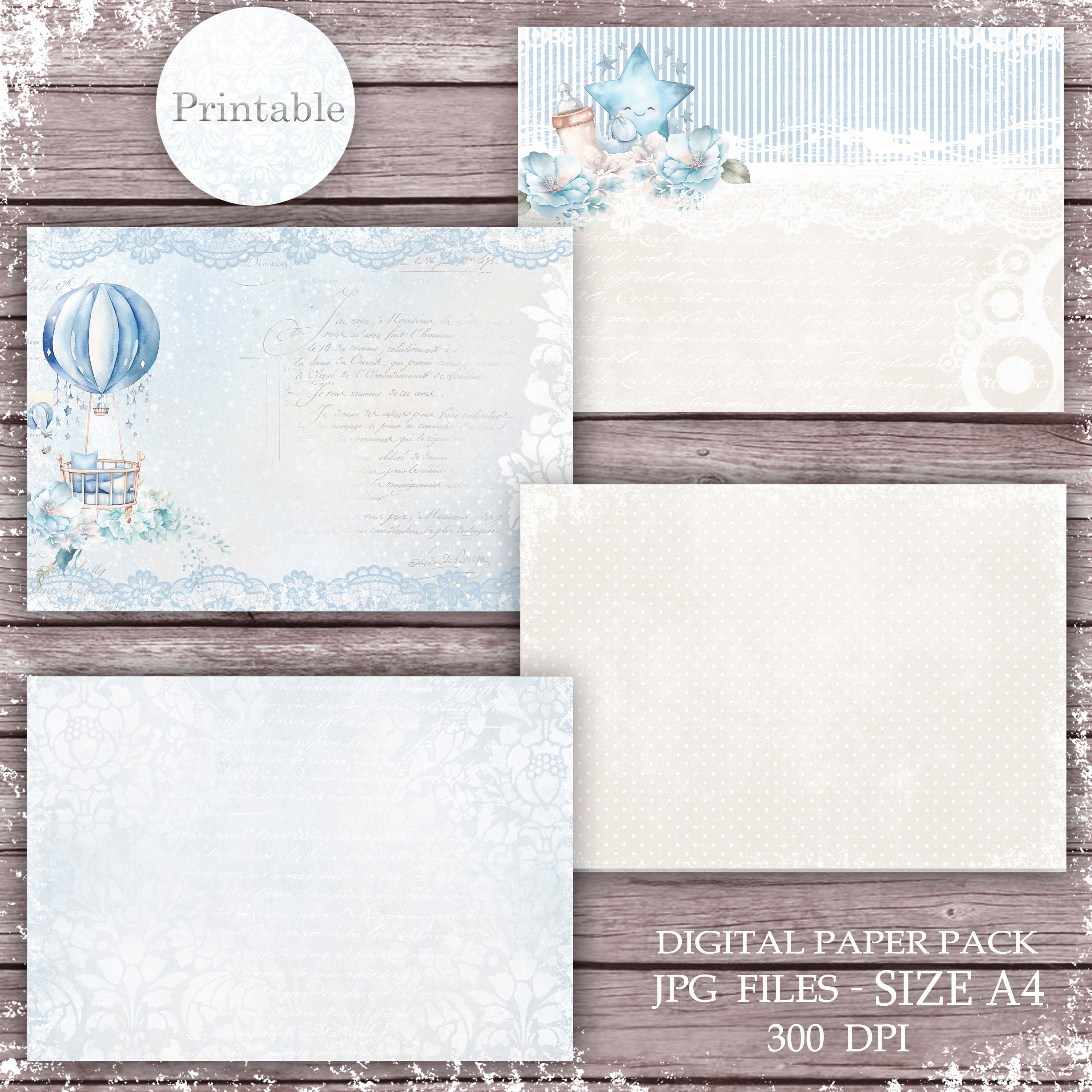 Size A4.baby Boy Digital Paper.baby Boy Scrapbook Nursery - Etsy