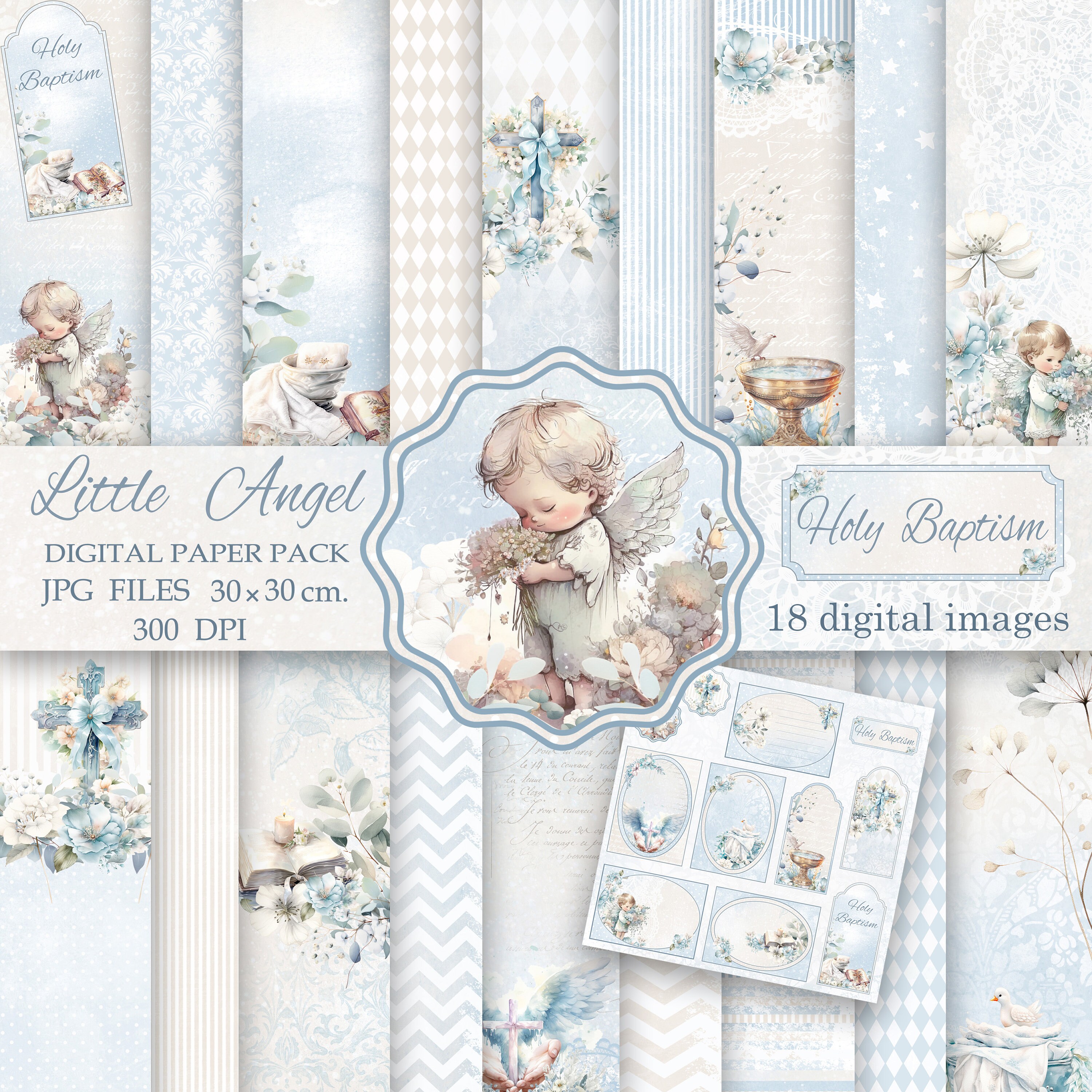Baptism Digital Paper.boy Baptism Paper.christening Scrapbook Paper ...