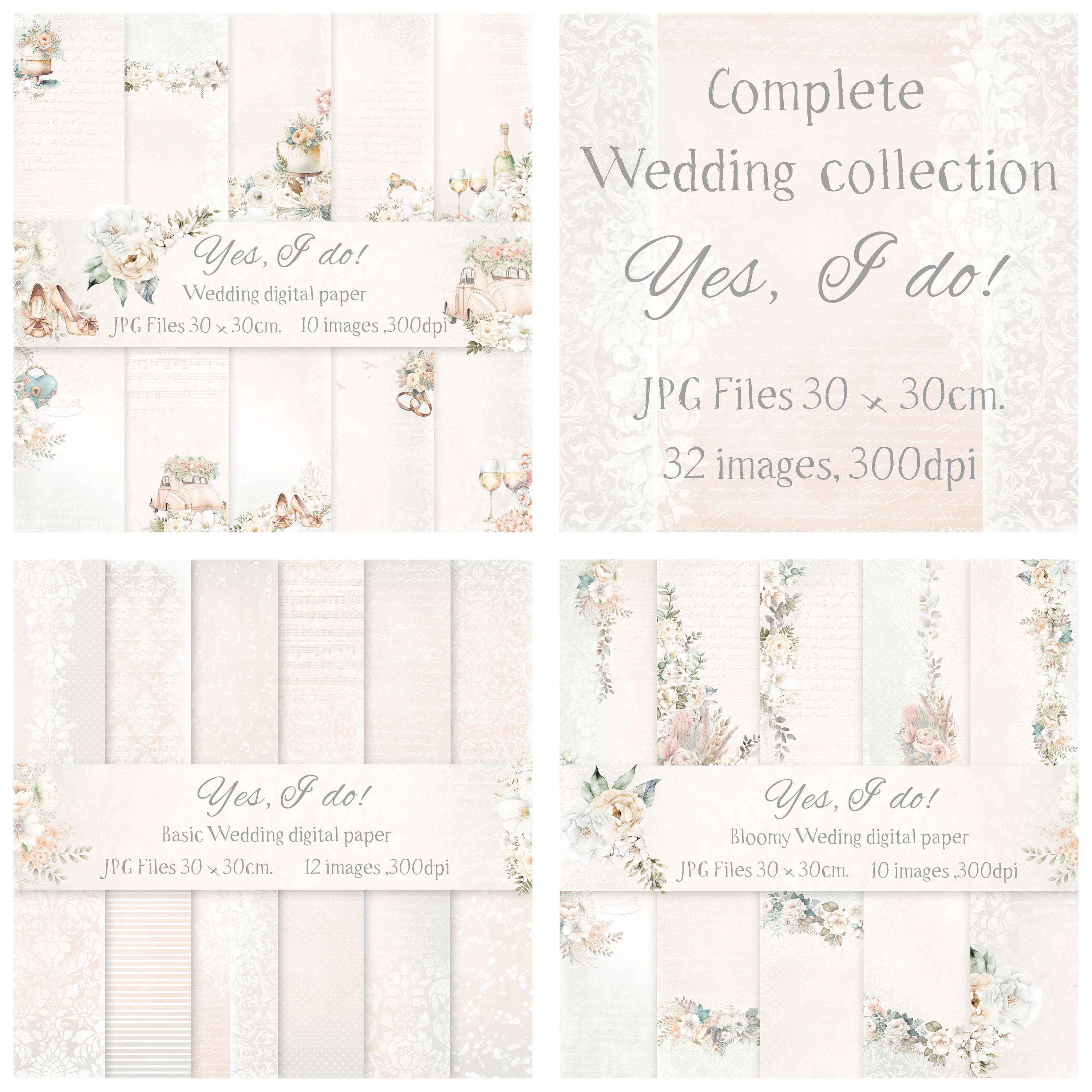 Complete Collection/wedding Digital Paper/color Champagne Digital Paper ...