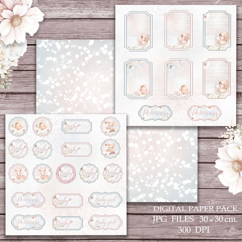 Baby Girl Digital Paper.baby Girl Scrapbook Nursery Background. Baby ...