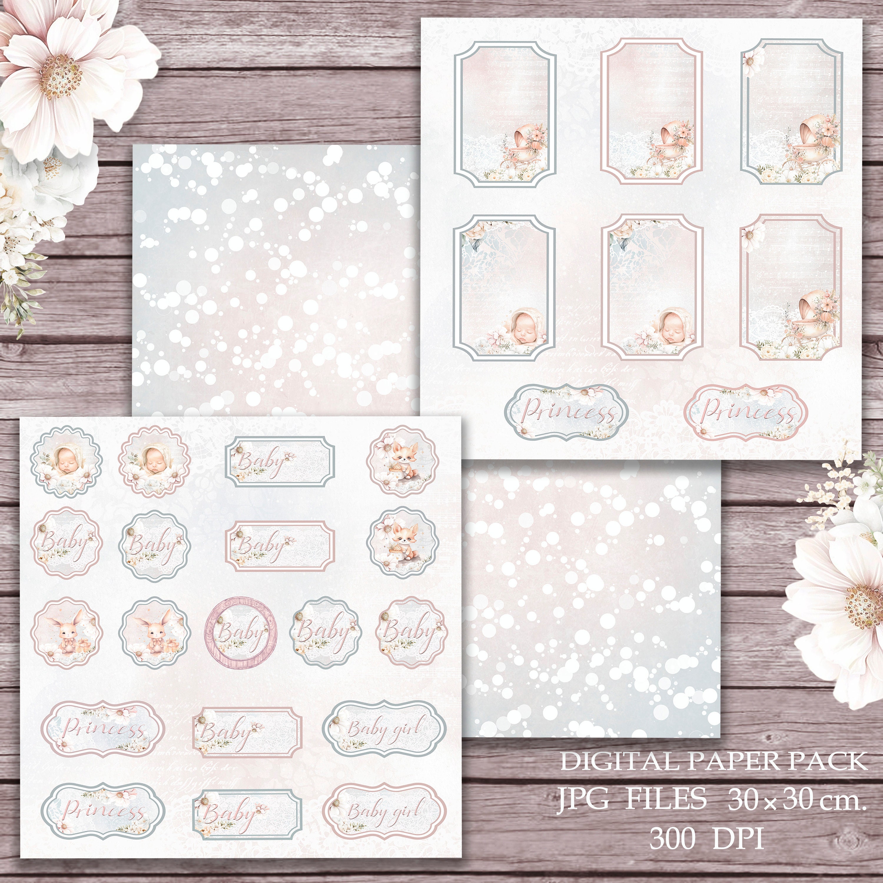 Baby Girl Digital Paper.baby Girl Scrapbook Nursery Background. Baby ...