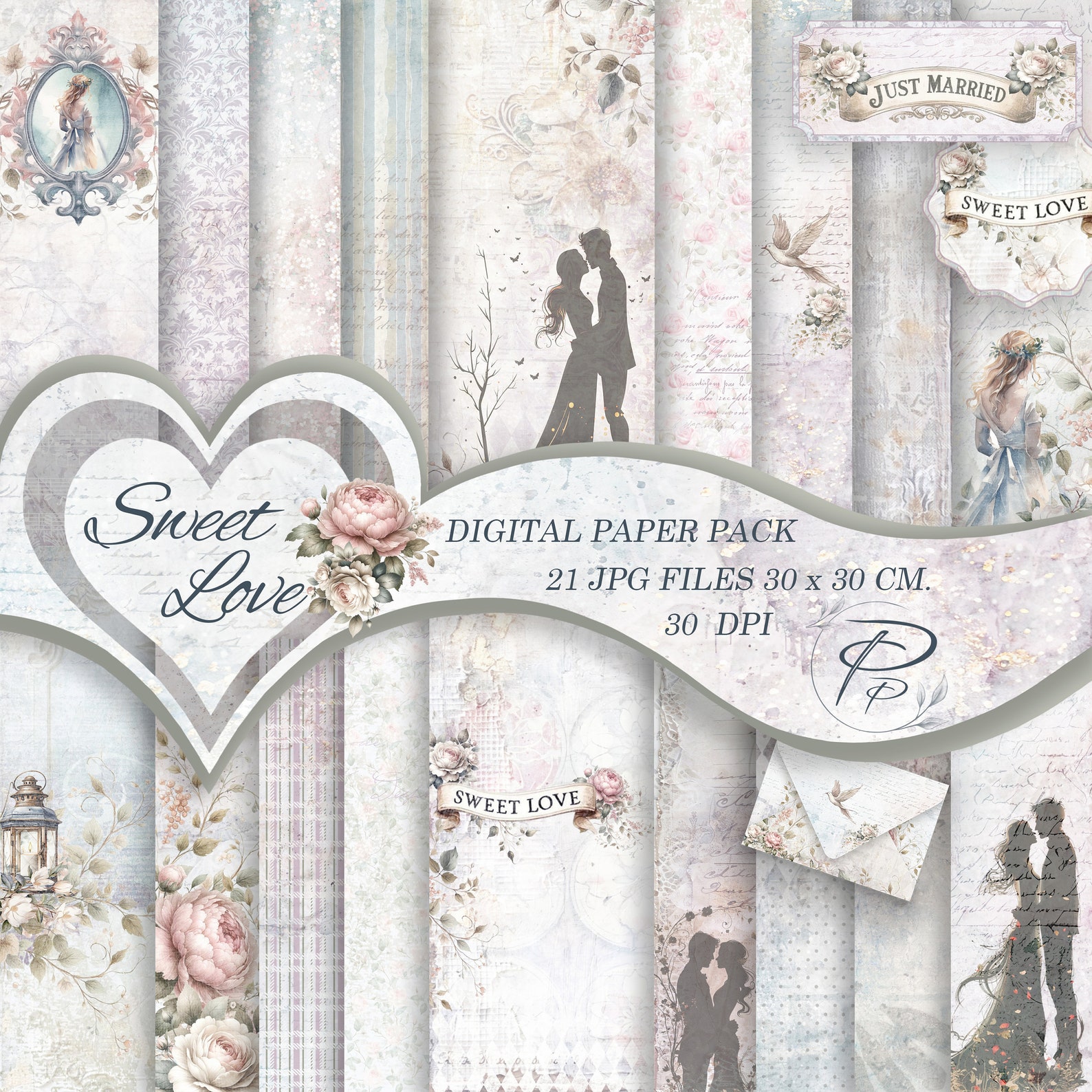 Wedding Digital Paper/printable Digital Wedding Stationery/digital ...