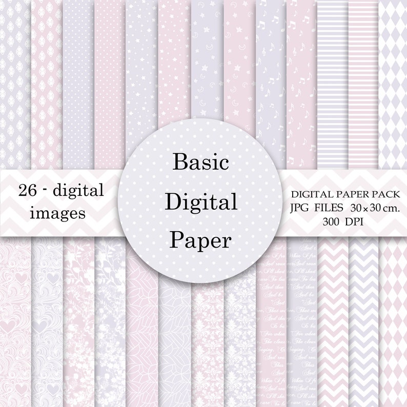 Pink and Gray Digital Paper Pack.scrapbook Baby Basic Sheets.instant ...