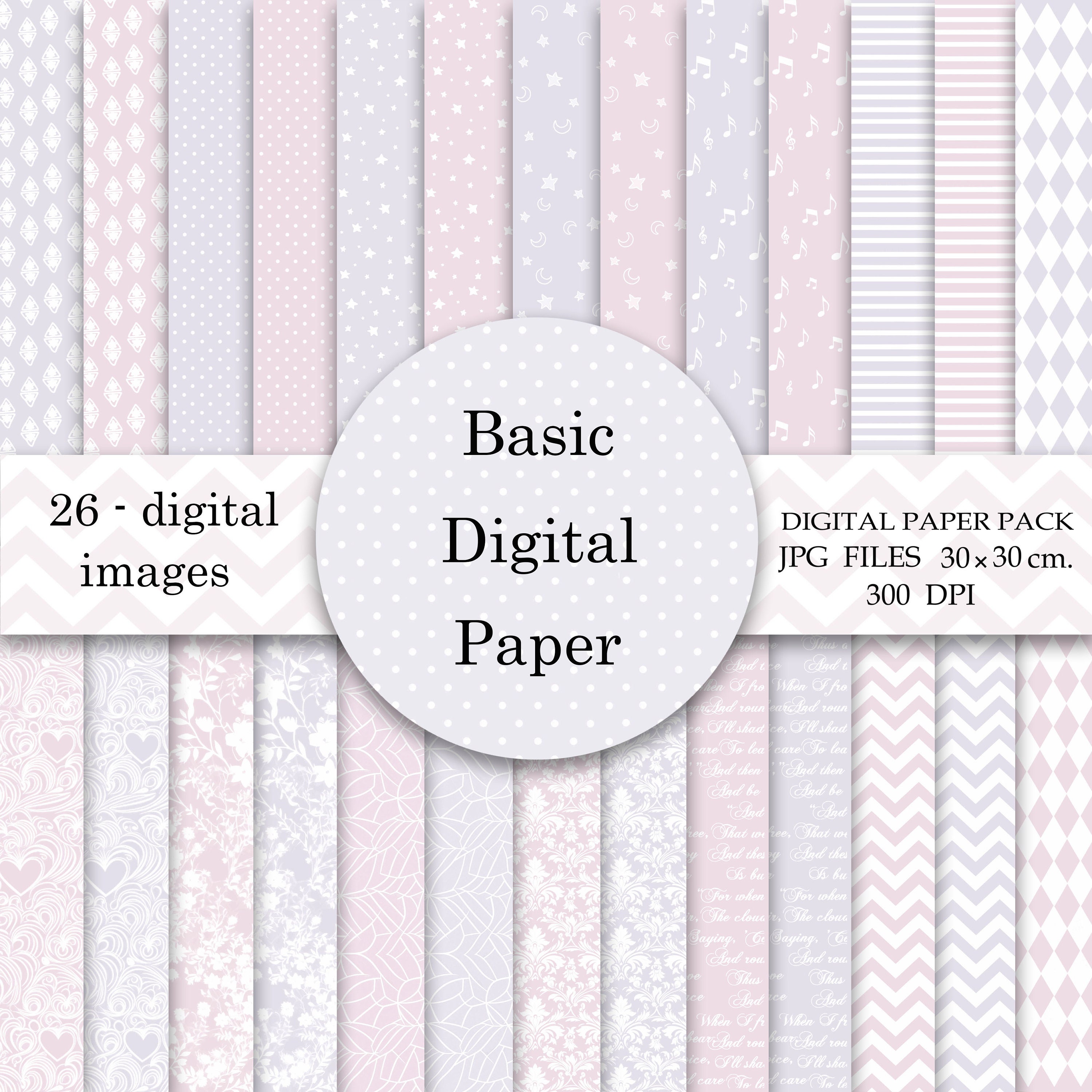 Pink and Gray Digital Paper Pack.scrapbook Baby Basic Sheets.instant ...