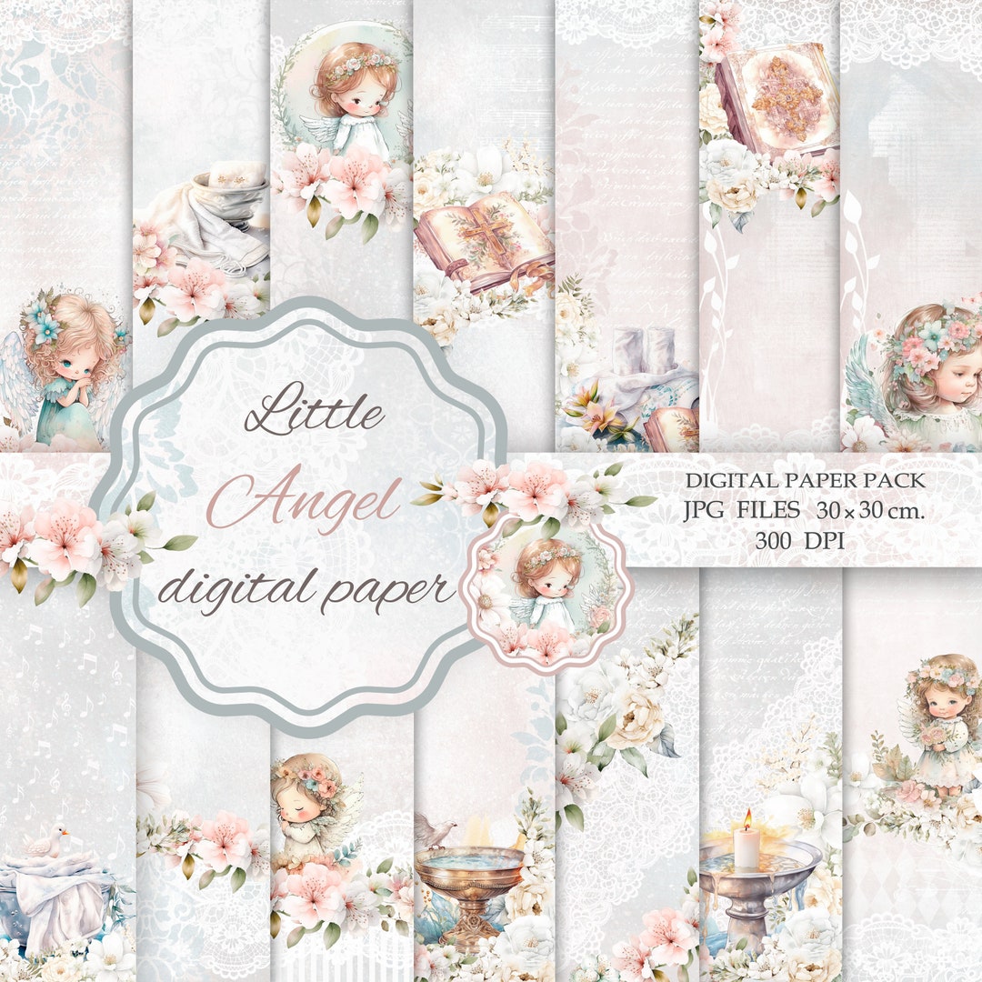 Baptism Digital Paper.girl Baptism Paper.christening Scrapbook Paper ...