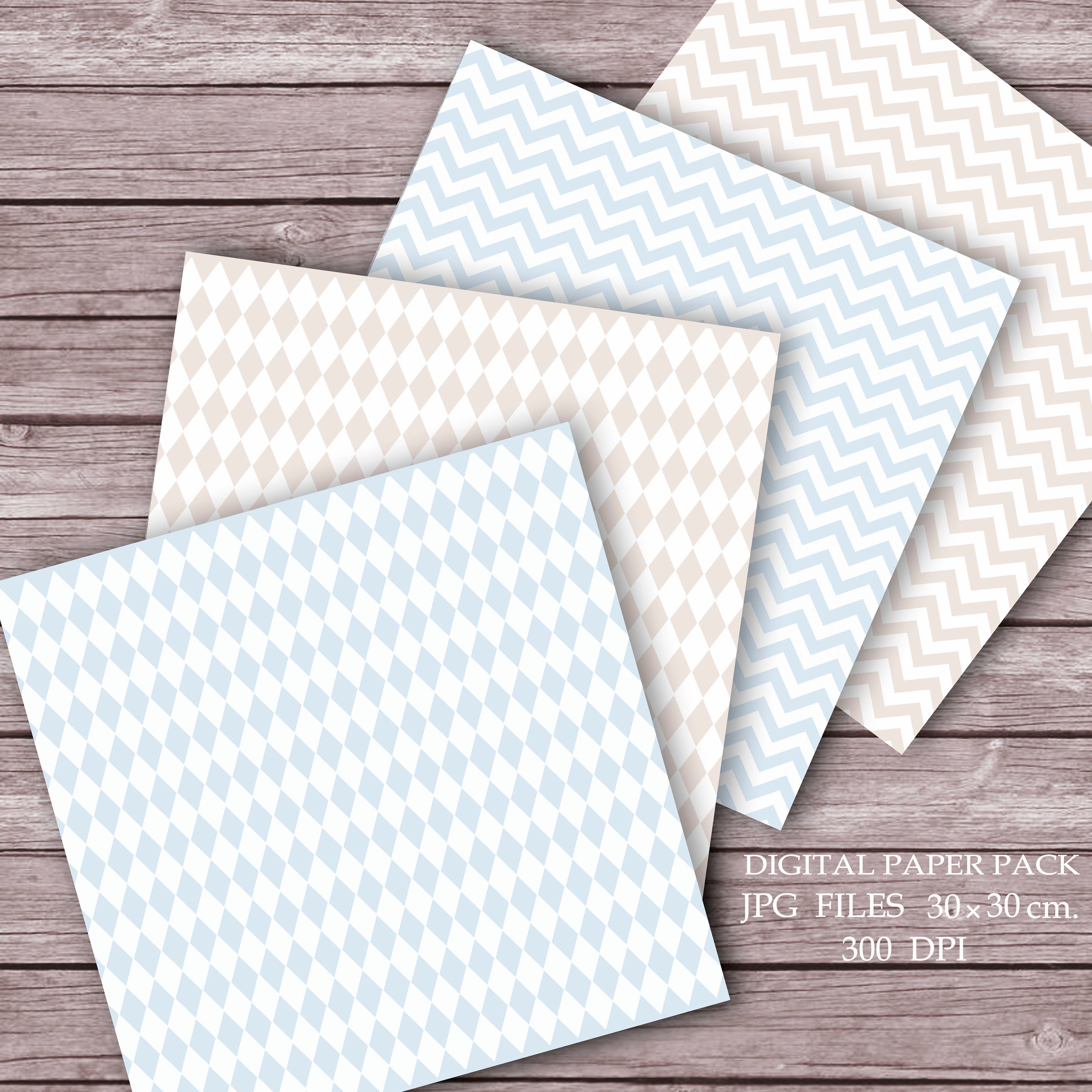 Blue and Beige Digital Paper Pack.scrapbook Baby Basic Sheets.instant ...