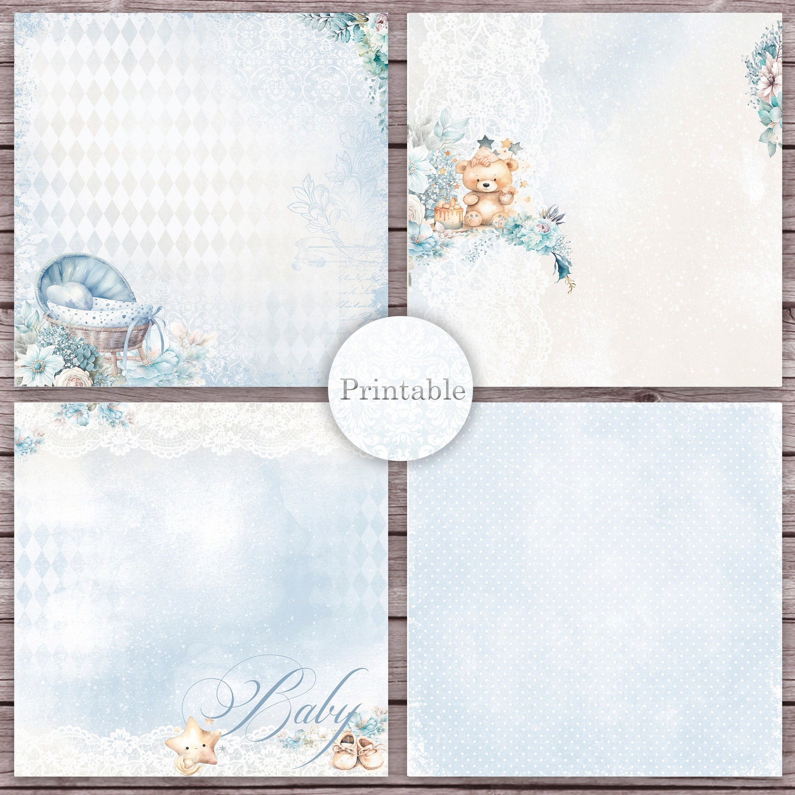 Baby Boy Digital Paper.baby Boy Scrapbook Nursery Background. Baby ...