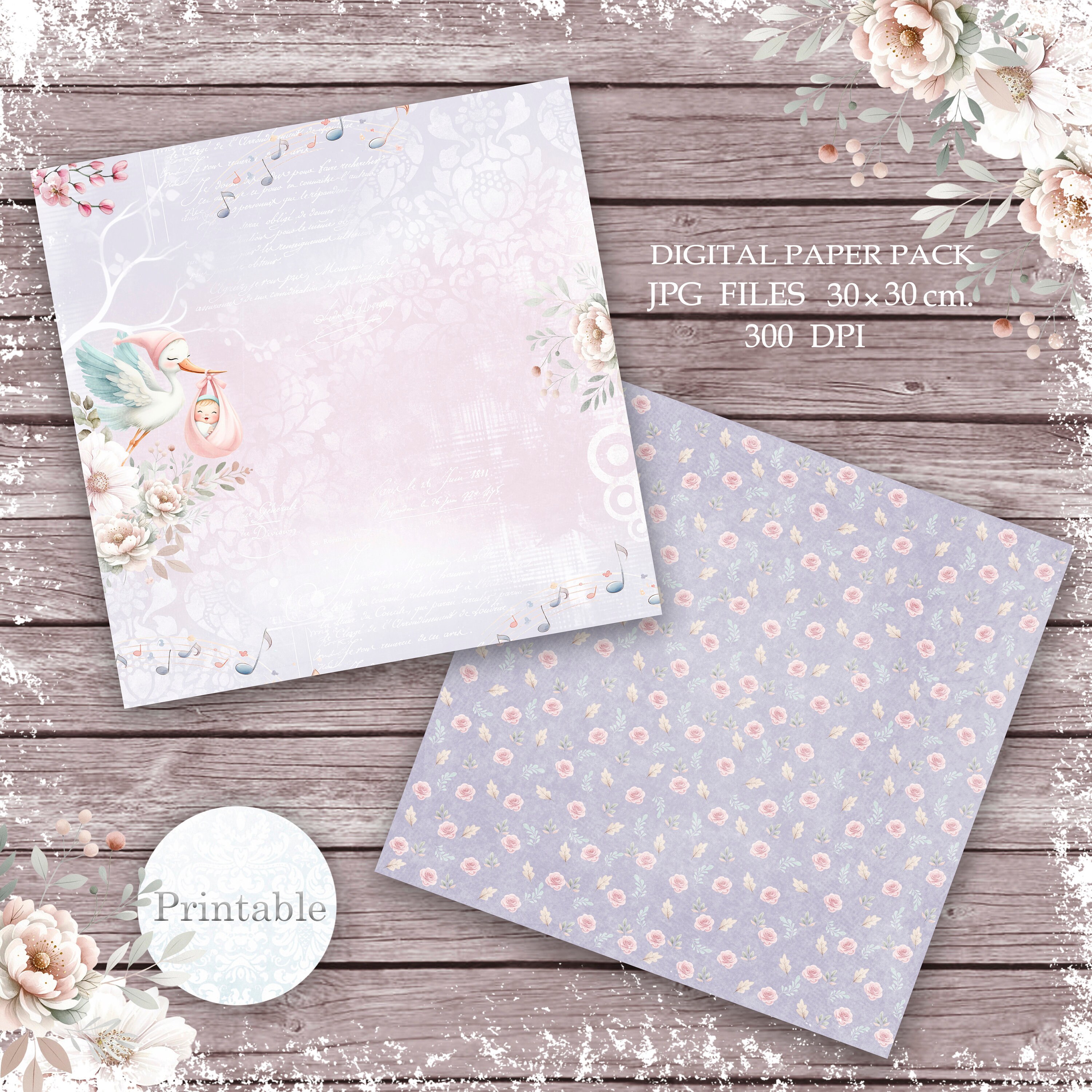 Baby Girl Digital Paper.pink Baby Shower Papers.baby Girl Scrapbook ...