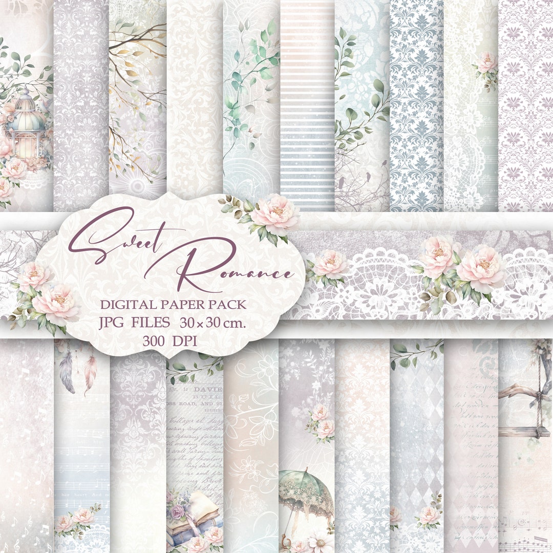 Romance Digital Paper.printable Scrapbooking.dreamy Romantic Love ...