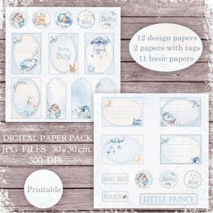 Baby Boy Digital Paper.baby Boy Scrapbook Nursery Background. Baby ...