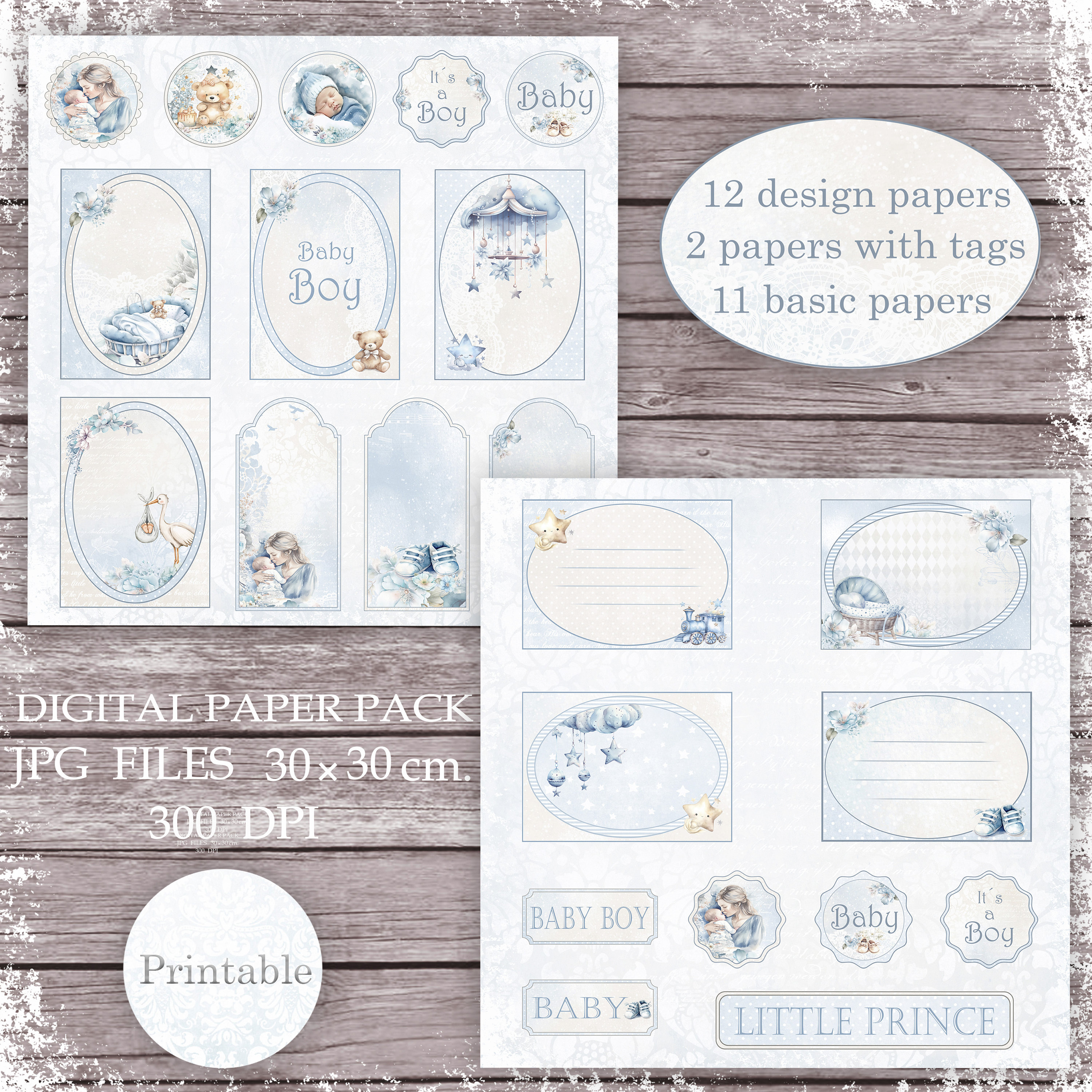 Baby Boy Digital Paper.baby Boy Scrapbook Nursery Background. Baby ...