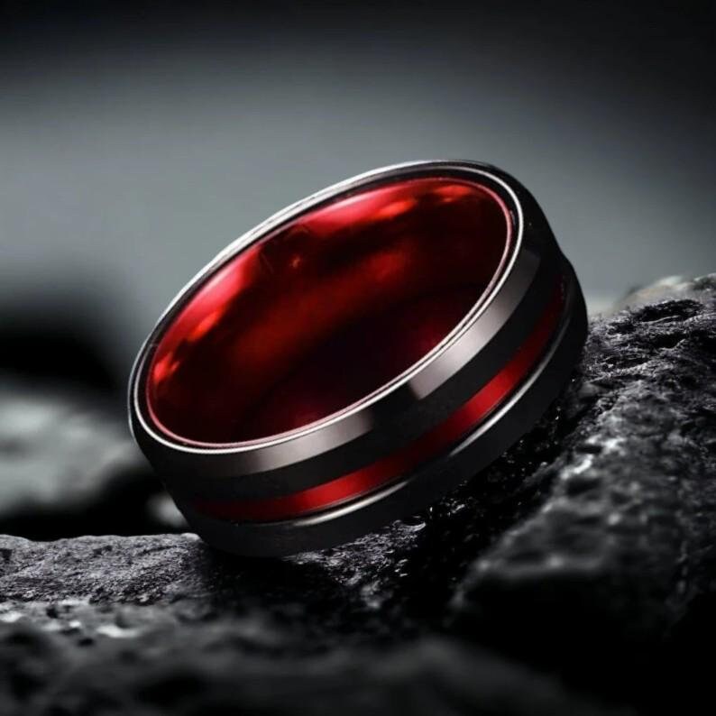 Red tungsten ring Etsy