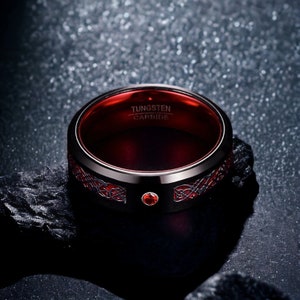 Hóng Red & Black Tungsten Ring With an Artistic Design Promise Band ...