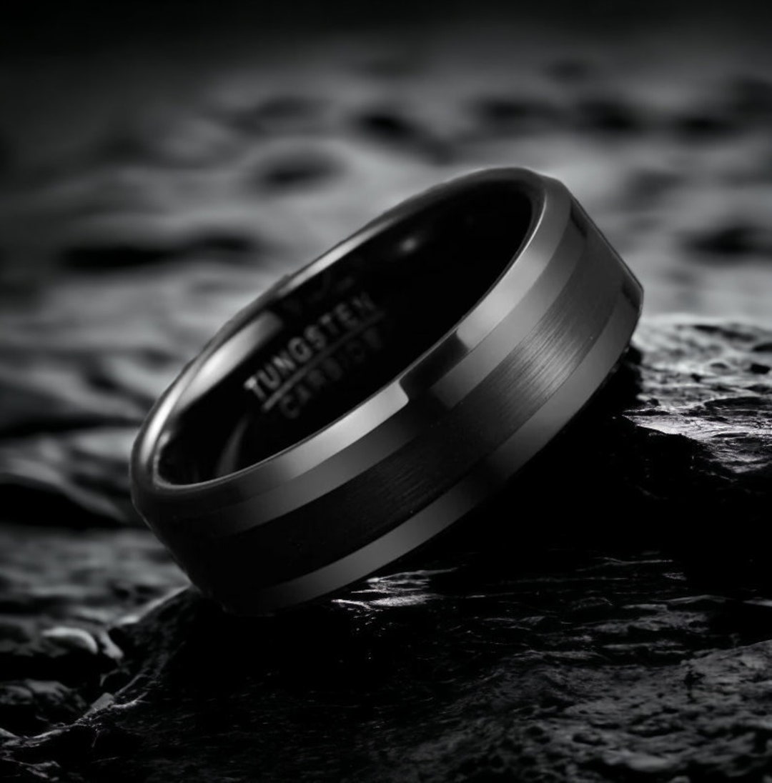 Boss Black Beveled Tungsten Carbide Ring Tungsten Wedding Ring Promise ...